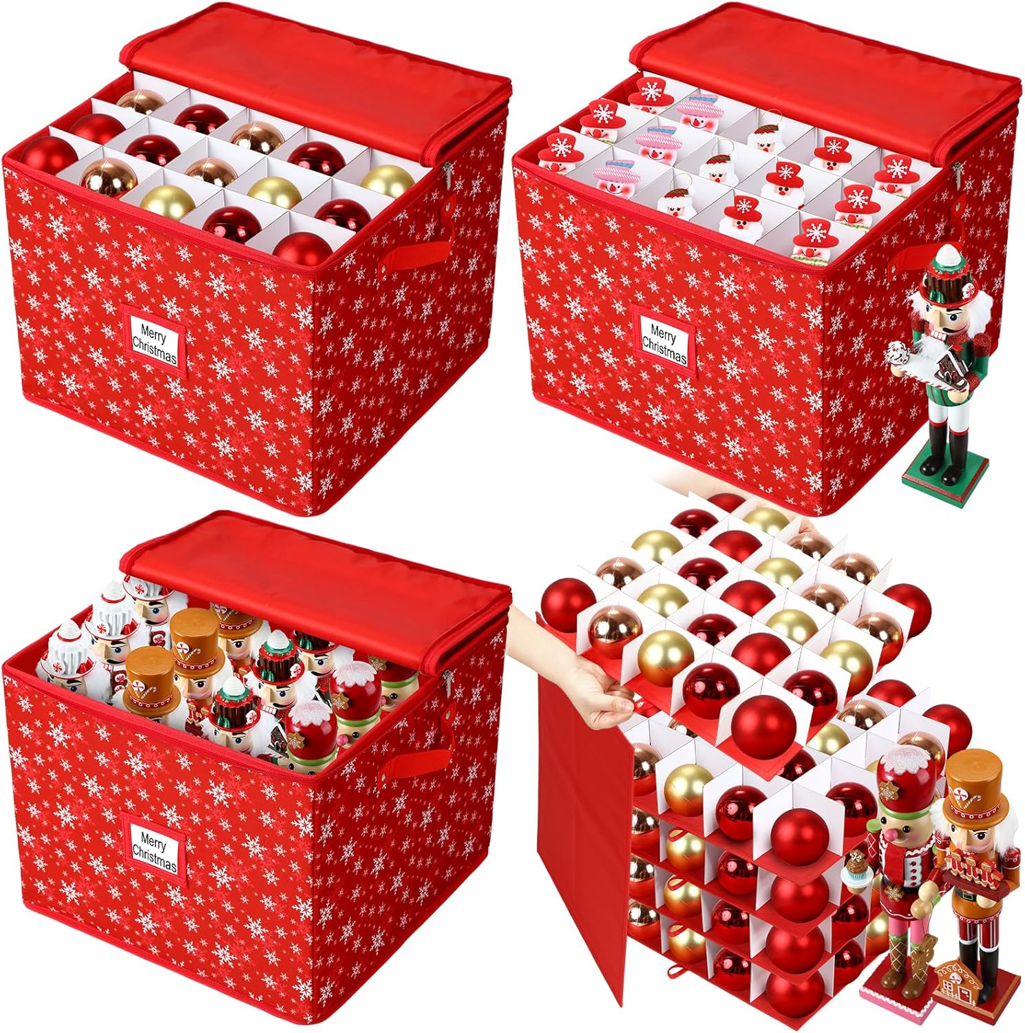 Amazon.com: Tioncy 3 Pack Large Christmas Ornament Storage Box 4 Layer ...