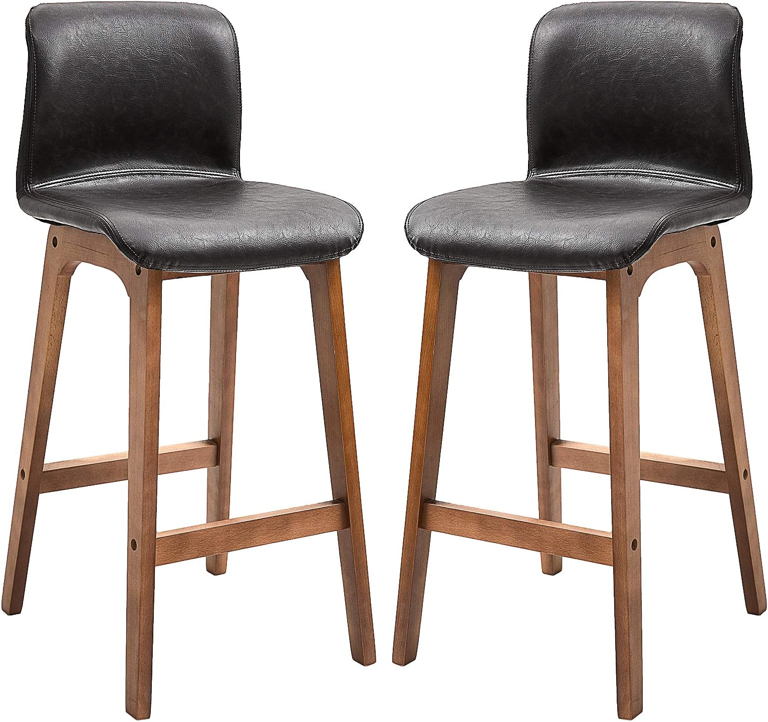 HOMCOM Bar Stools Set of 2, Faux Leather Breakfast Barstools with ...