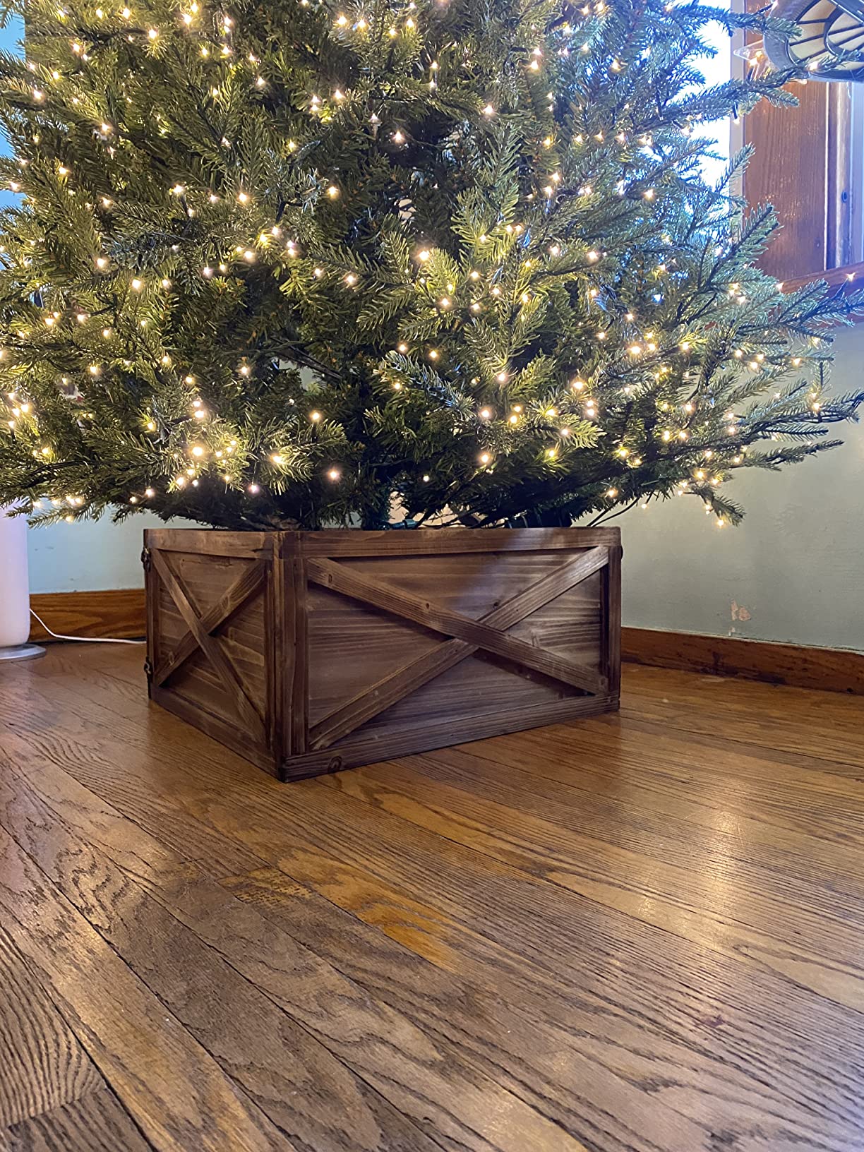 $8/mo - Finance Glitzhome Washed Black Wooden Tree Collar Tree Stand ...
