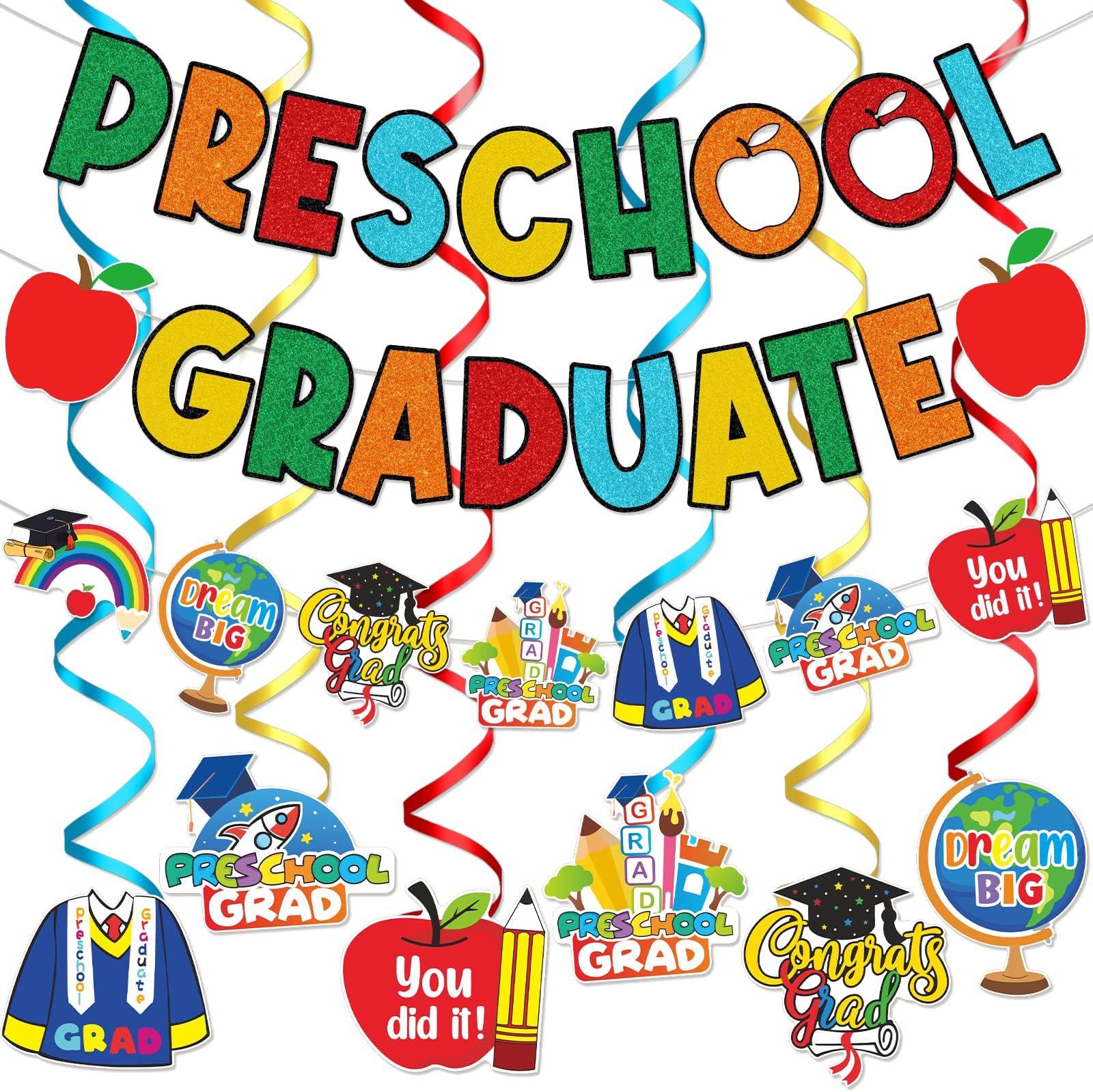 Amazon.com: Colorful Preschool Graduation Banner and Pennant Banner for ...