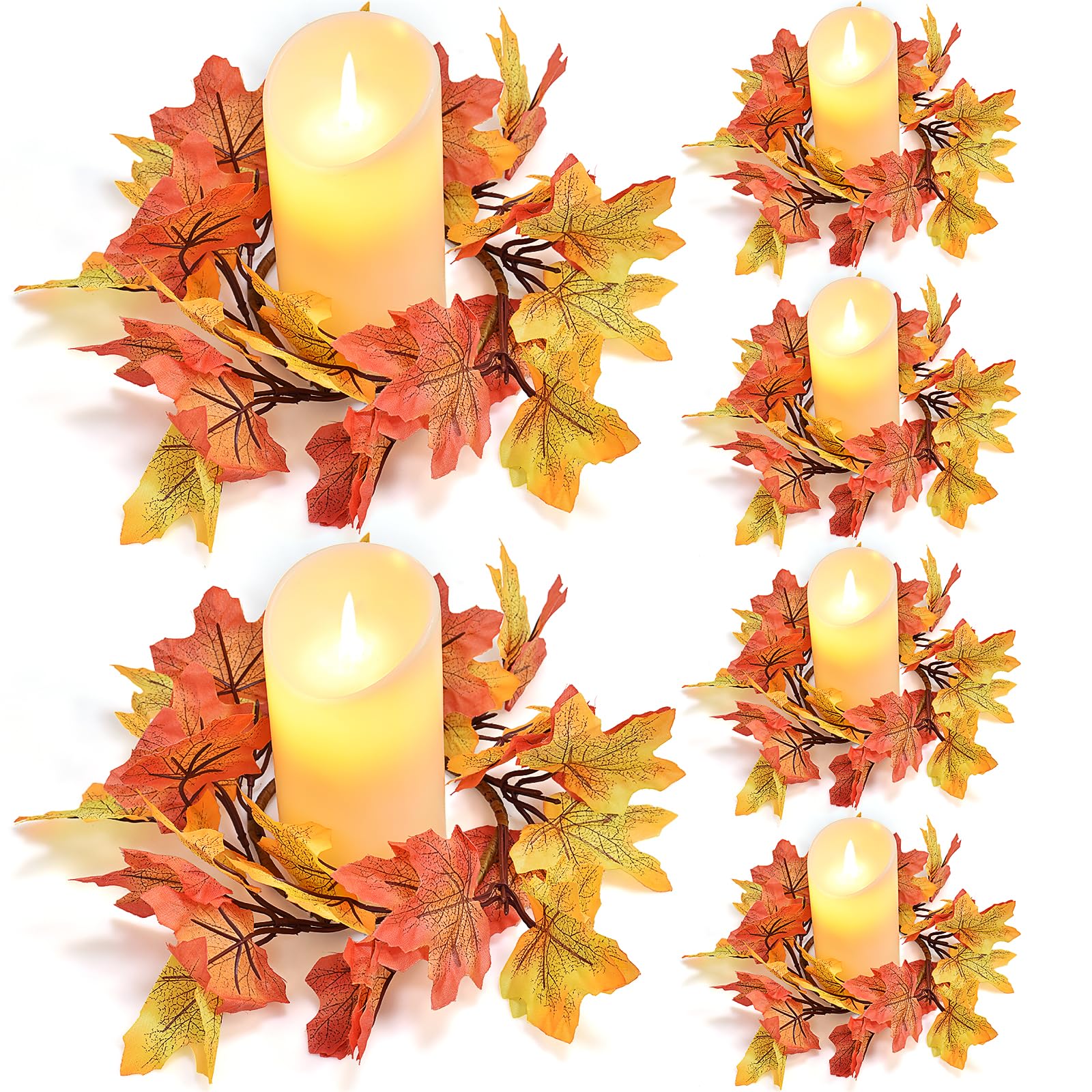 Amazon.com: IWNTWY 6Pcs Fall Candle Rings Wreaths, Artificial Maple ...
