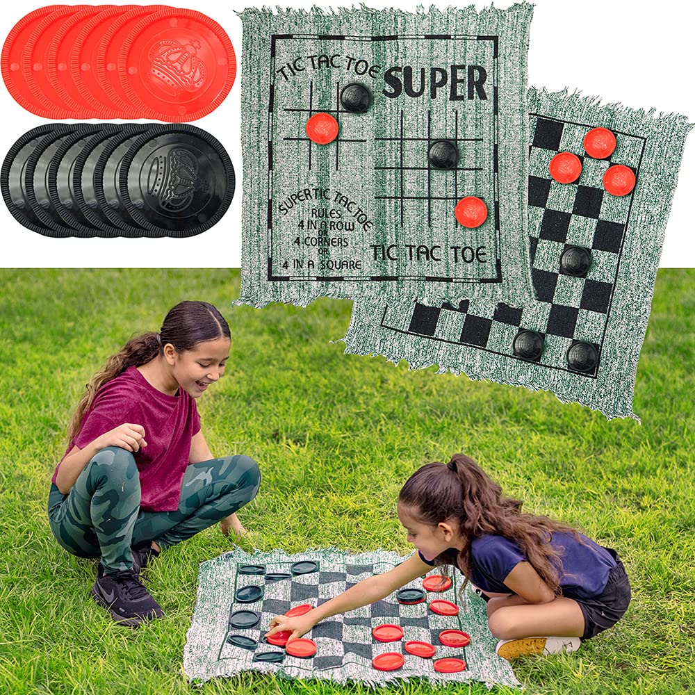 JOYIN 3-in-1 Vintage Giant Checkers and Tic Tac Toe Game with ...