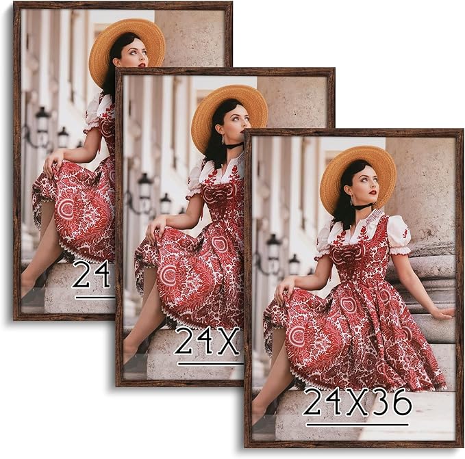 Amazon.com - Dark Brown 24x36 Frame Set of 3 - Rustic Woodgrain 24 x 36 ...