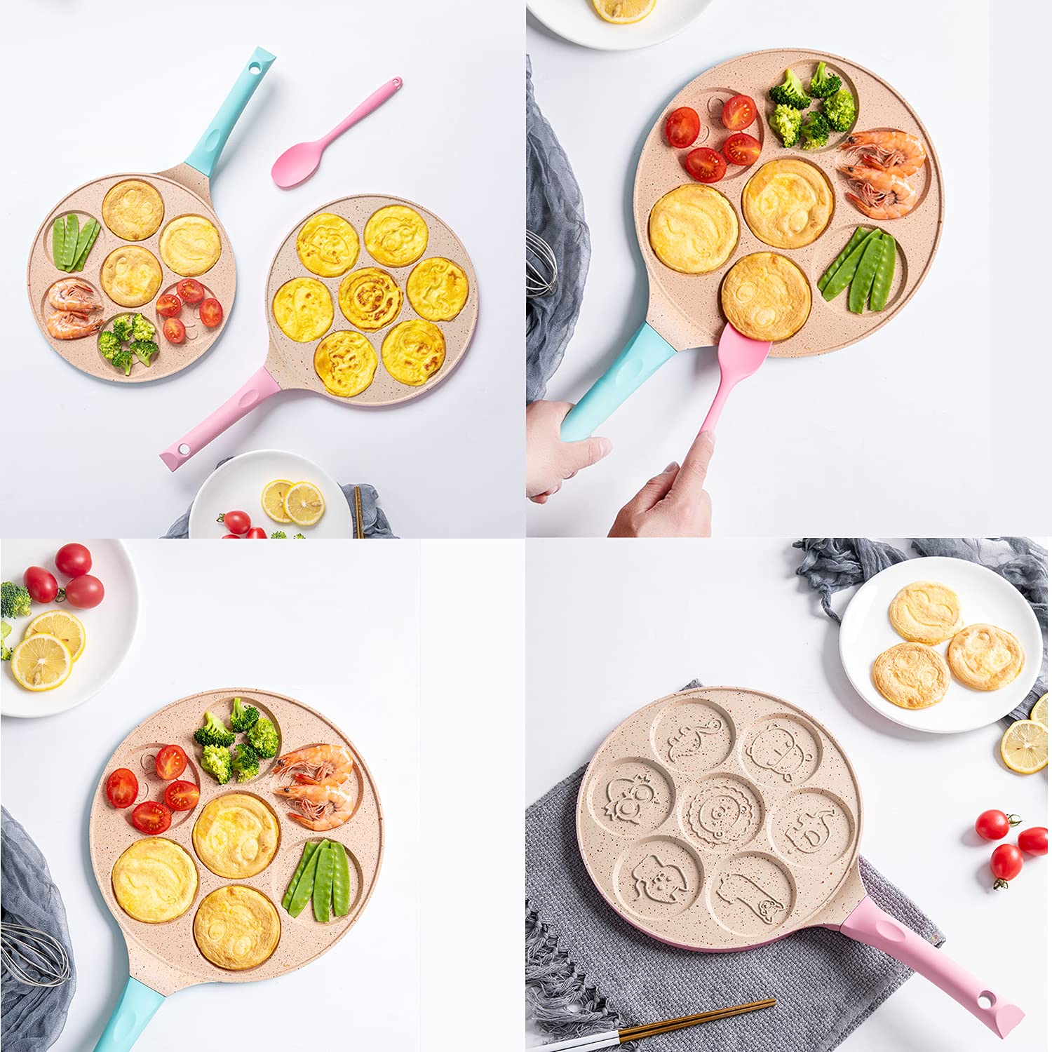 MINTER Pancake Pan With 7 Animal Designs for kids - Round Ceramic ...