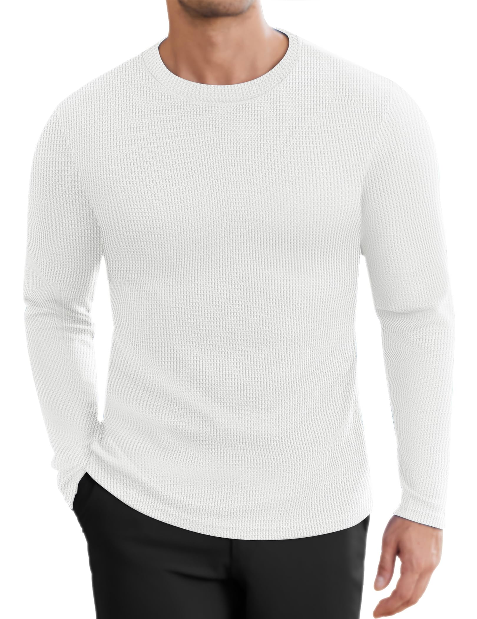 Ekouaer Men's Long Sleeve Shirts Honeycomb Waffle Pullover Sweater ...