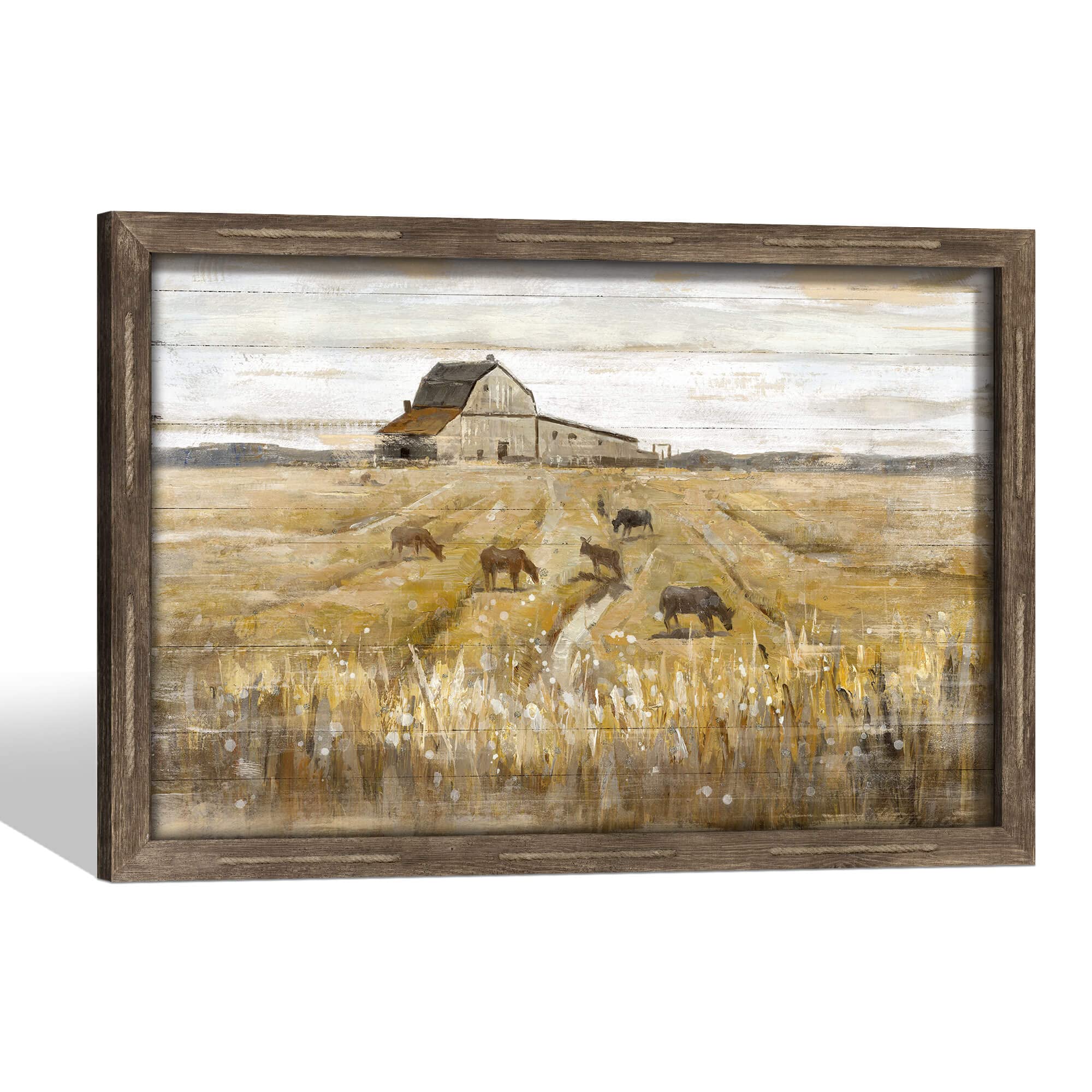 Farmhouse Framed Wall Art Decor: Rustic Country Scene Barn Picture ...