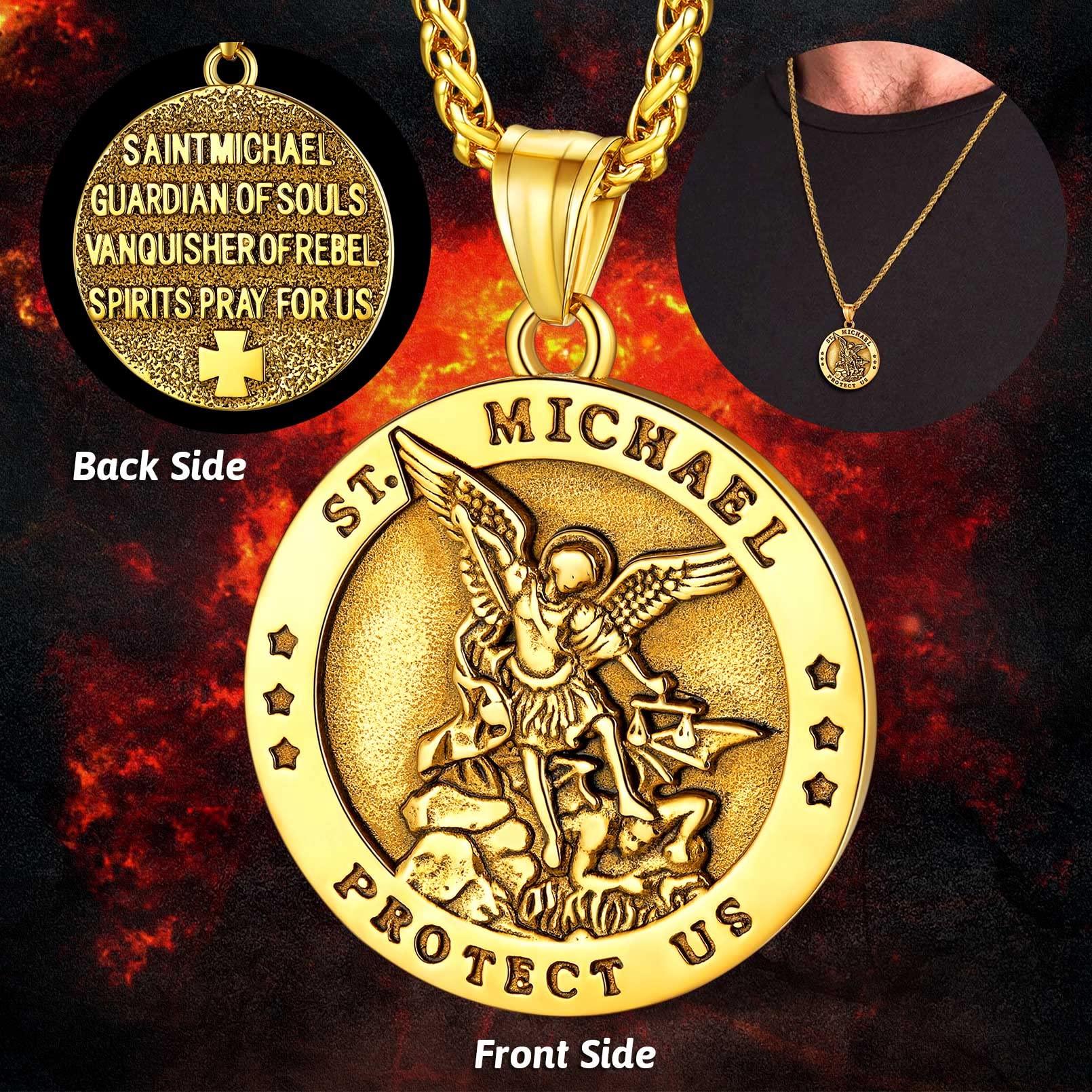 Snapklik.com : Gold St Michael Necklace Stainless Steel Christian Saint ...