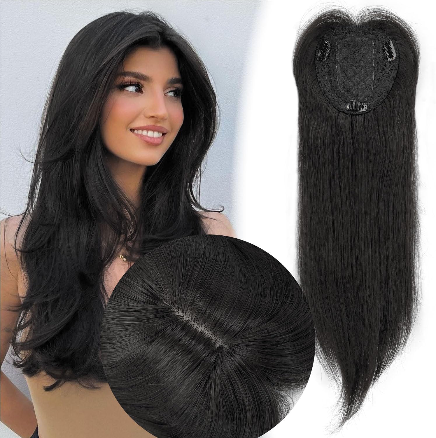 Amazon.com : Silk Base Human Hair Forehead Topper Hairpieces for Women ...