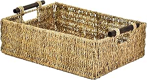 Amazon.com: Shallow Rectangular Seagrass Magazine Storage Basket w ...