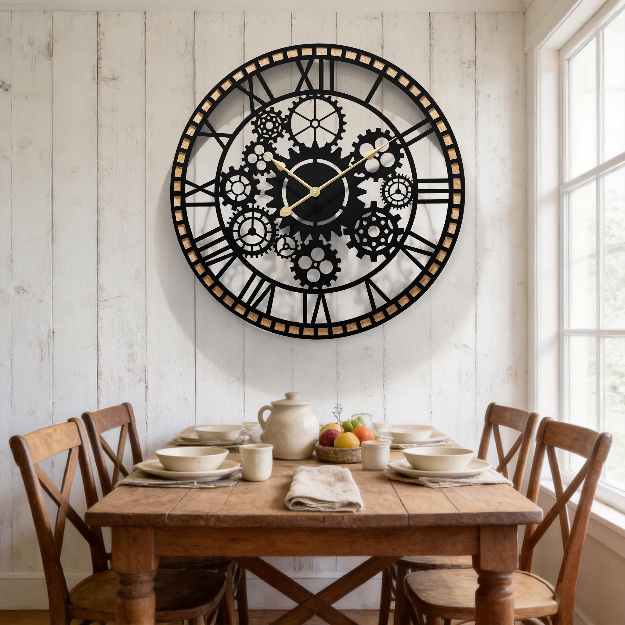 Large Farmhouse Wall Clocks For Living Room Decor Industrial Gears ...