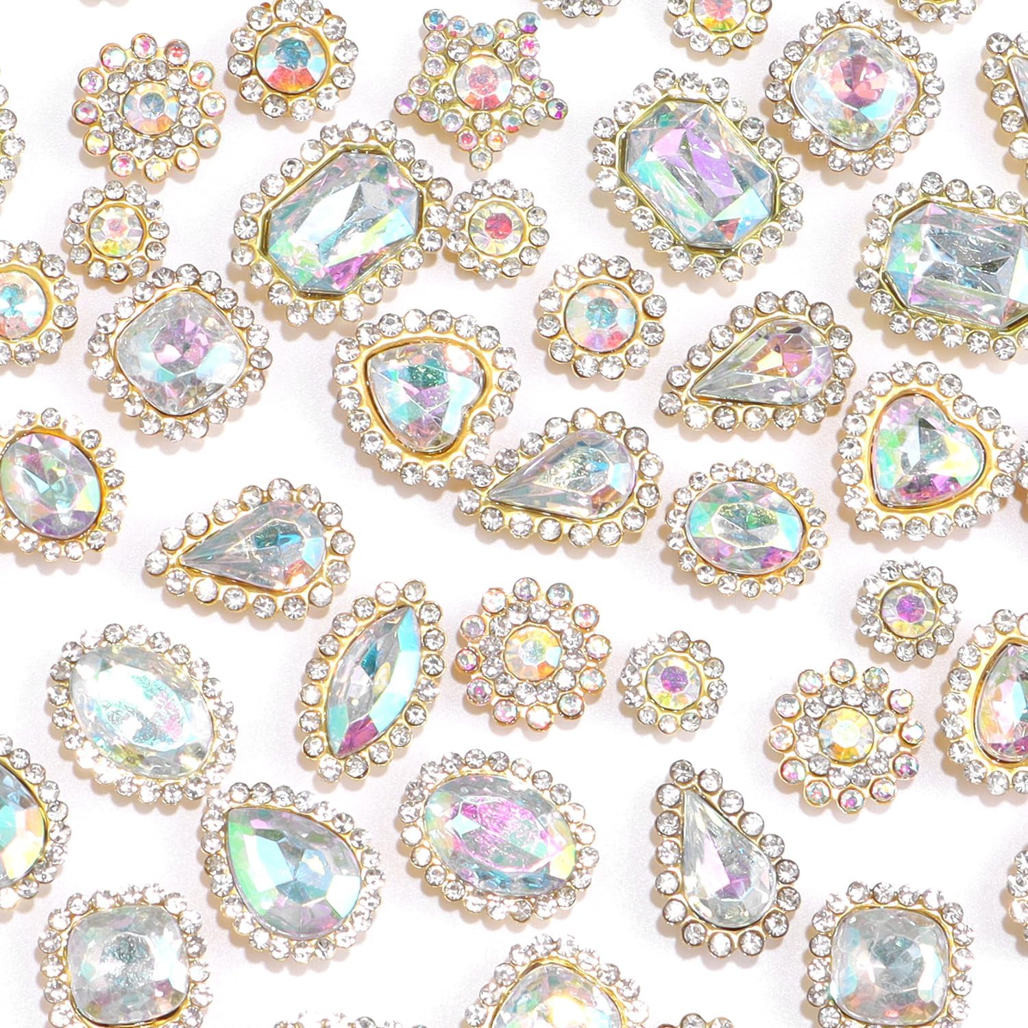 Amazon.com: 50 PCS Sew on Rhinestones Mixed Shapes Glass White AB ...