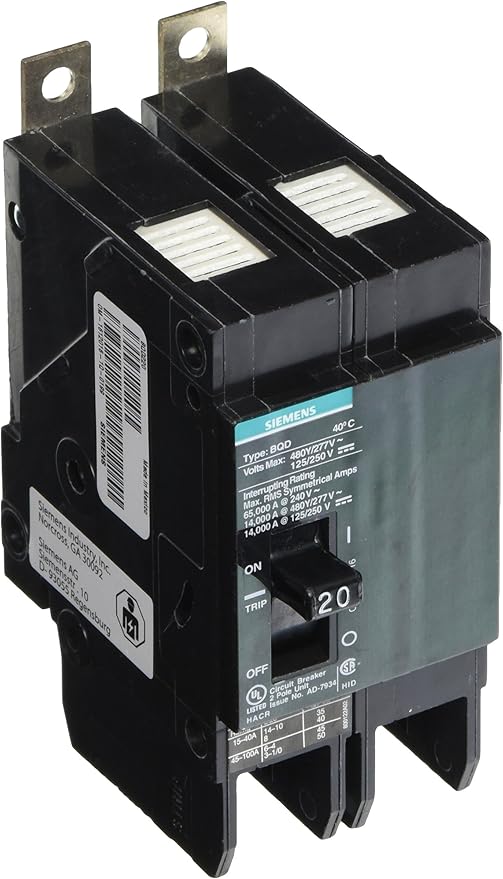 Siemens BQD220 20-Amp Double Pole 480Y/277V AC - 125/250V DC 14KAIC ...