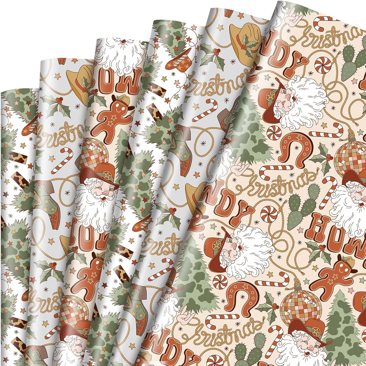 Amazon.com: Bolsome 12 sheets Christmas Western Wrapping Paper Cowboy ...