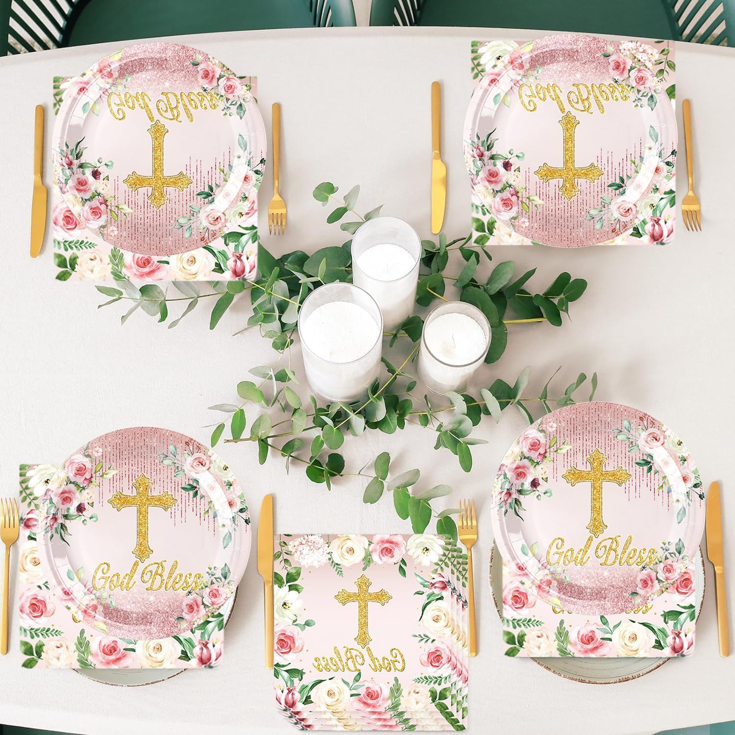 Snapklik.com : Pink God Bless Plates And Napkins Baptism First Holy ...