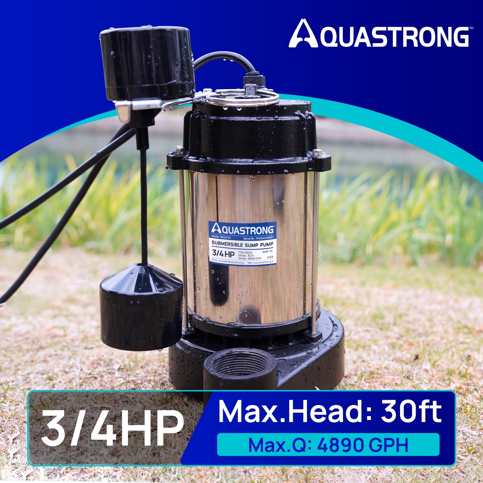 Snapklik.com : Aquastrong Sewage Grinder Pump, Cast Iron Effluent Pump ...