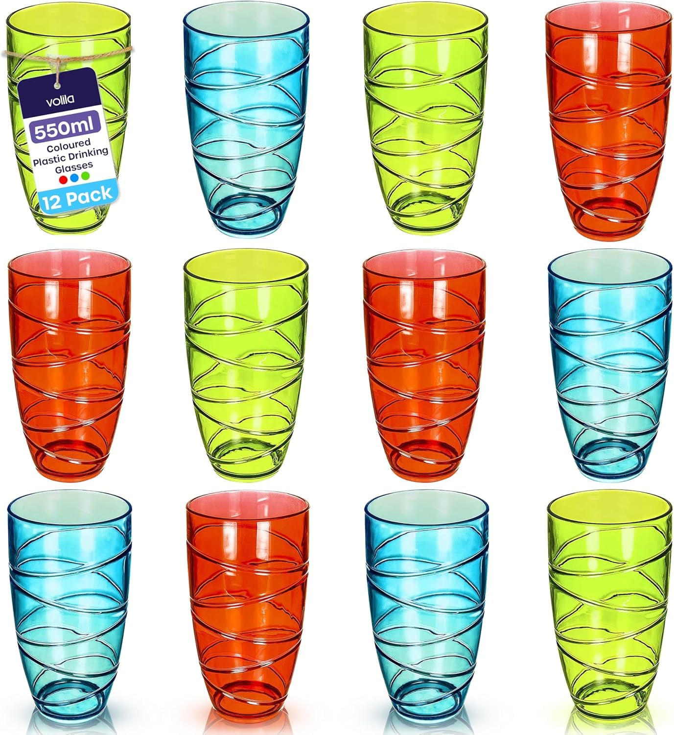 volila Plastic Drinking Glasses - 12 Pack Acrylic Glasses Plastic ...