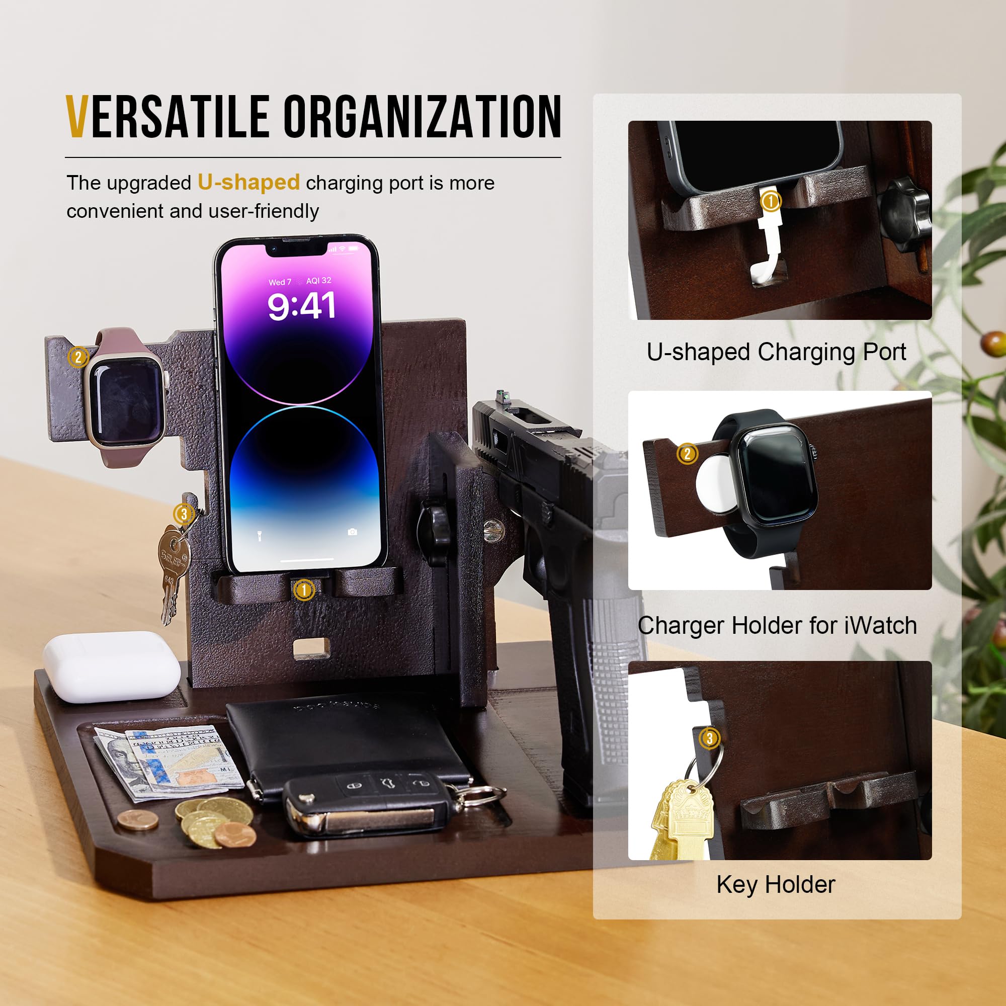 Snapklik.com : OneTigris Wood Phone Docking Station, Gifts For Men ...