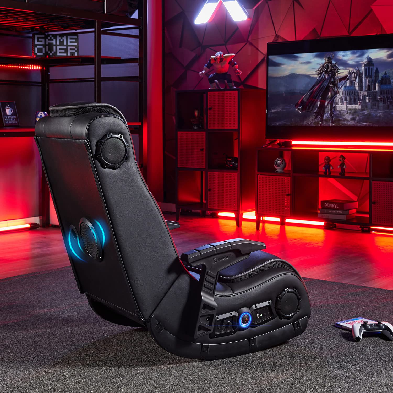 X Rocker Pro Series H3 Black Leather Vibrating Floor Video Gaming Chair ...