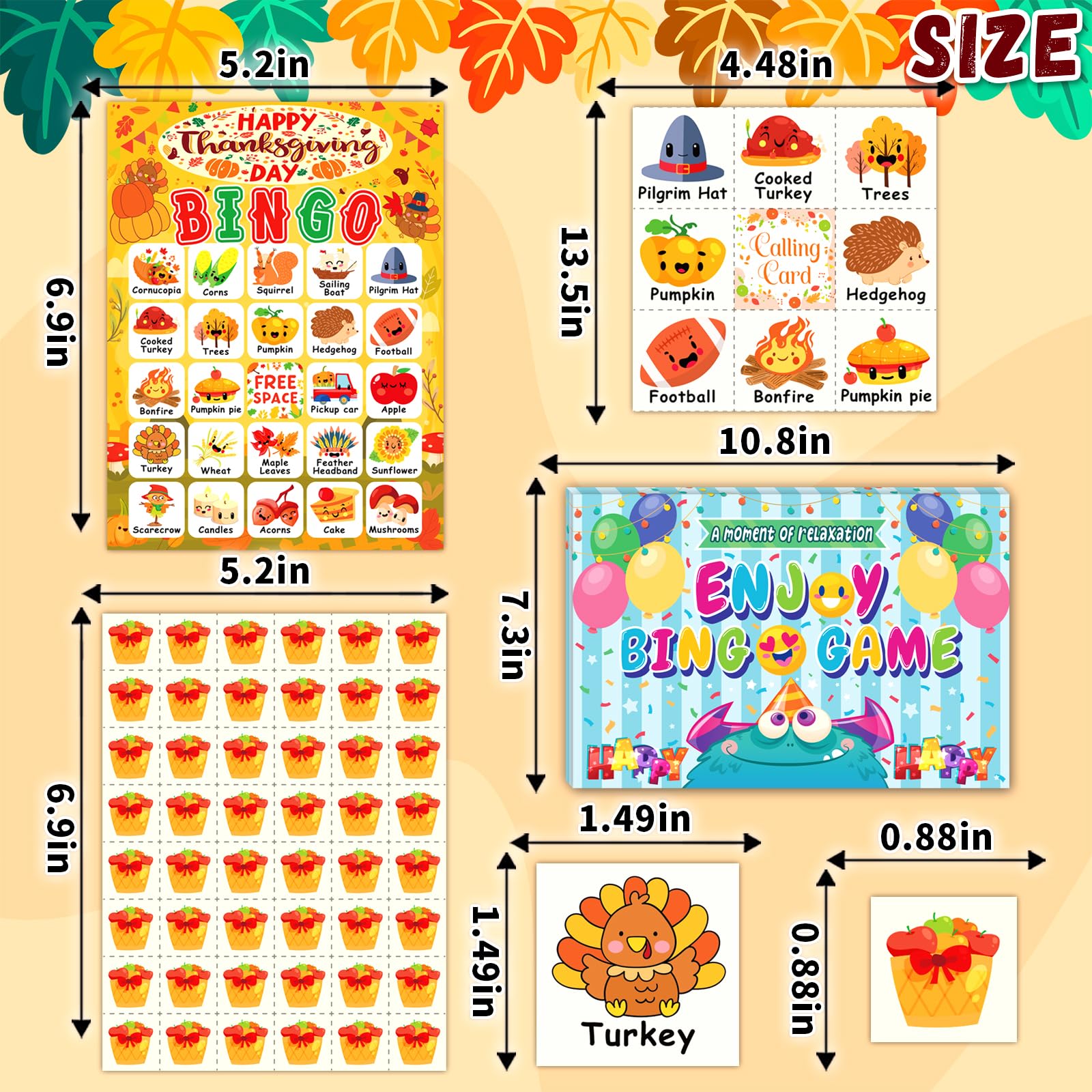 Snapklik.com : Thanksgiving Bingo Cards, 24 Players Cute Thanksgiving ...