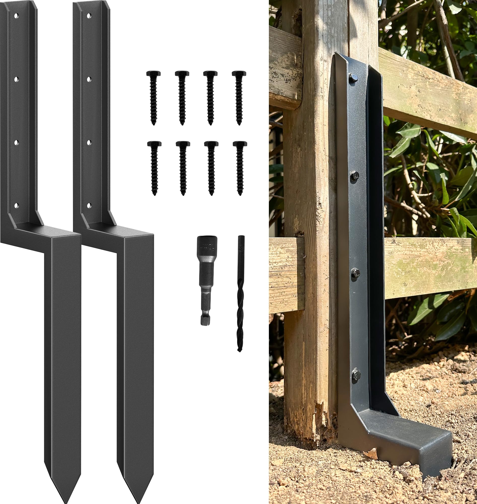 Fence Post Repair Kit, ARKSOLDIER Thickened Fence Post Stakes, 4x4/6x6 ...