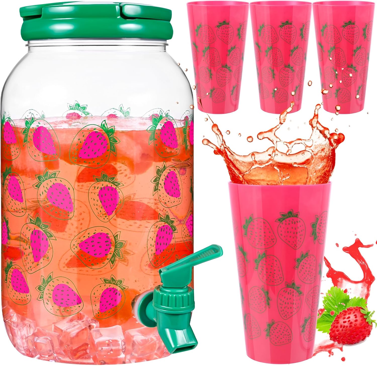 Amazon.com | Yoiemivy 1 Gallon Plastic Beverage Dispenser with 4 Pcs ...