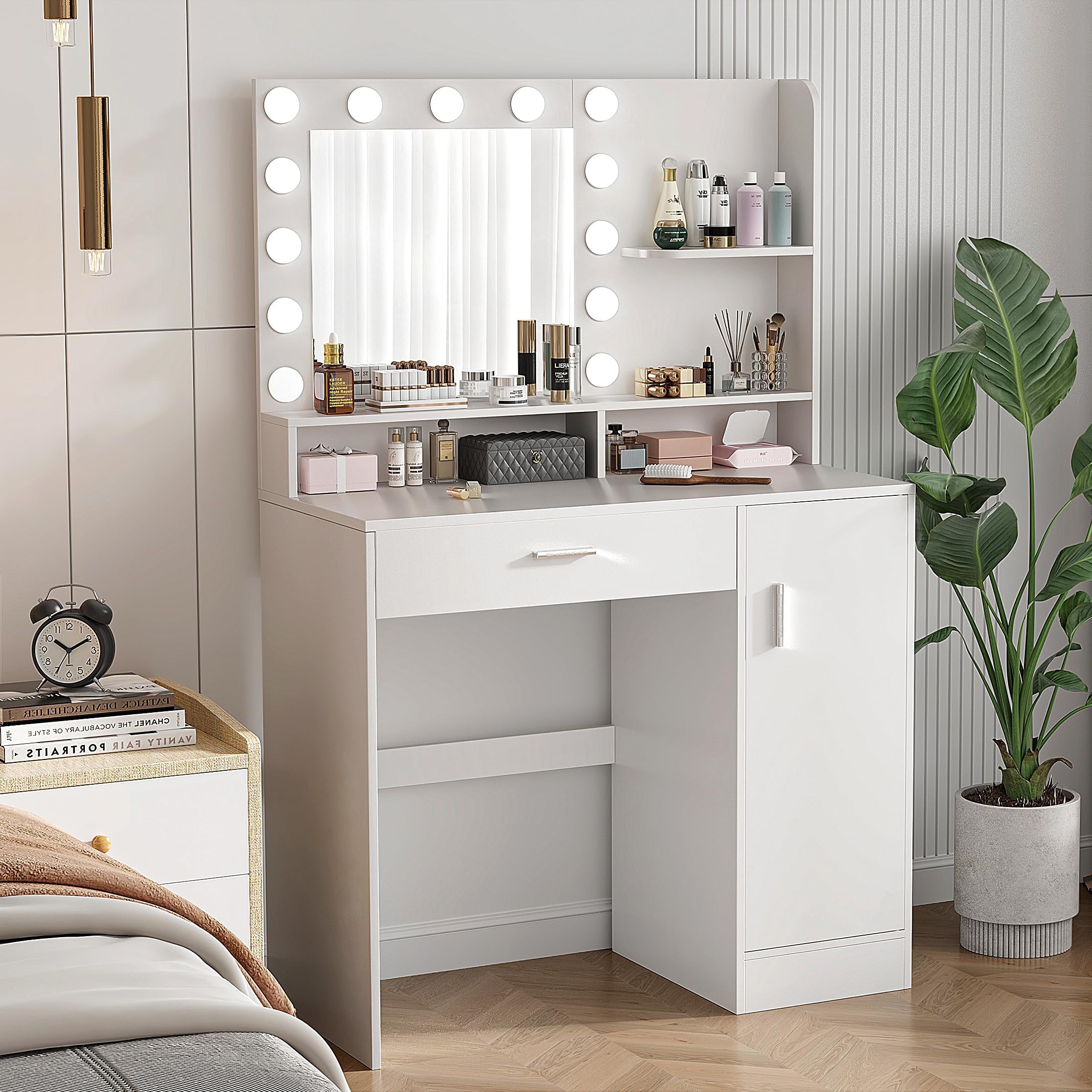 Amazon.com: Vanity Desk with Mirror and Lights, Makeup Vanity with 2 ...