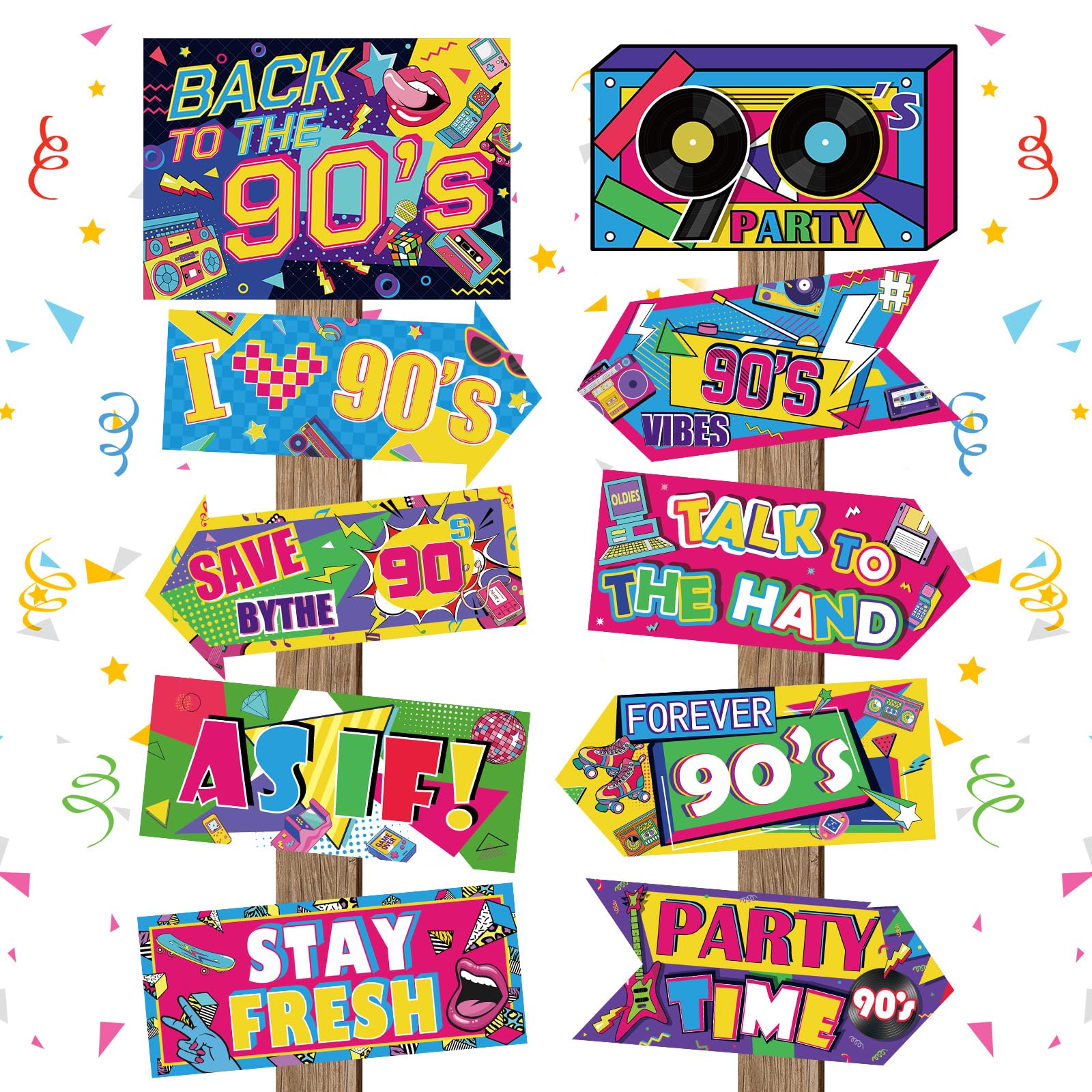 Amazon.com: 20 Pieces 90s Party Sign 90s Party Decorations Photo Booth ...