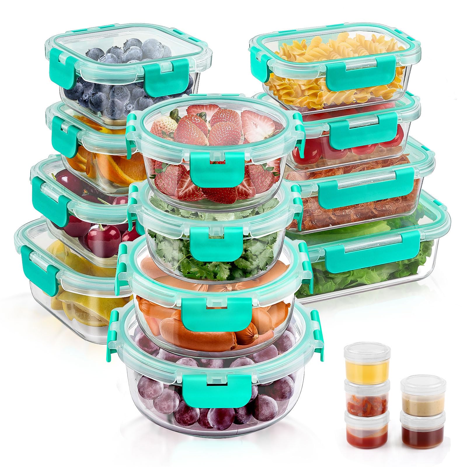 34pcs Glass Food Storage Containers with Lids Set, Airtight Glass Meal ...