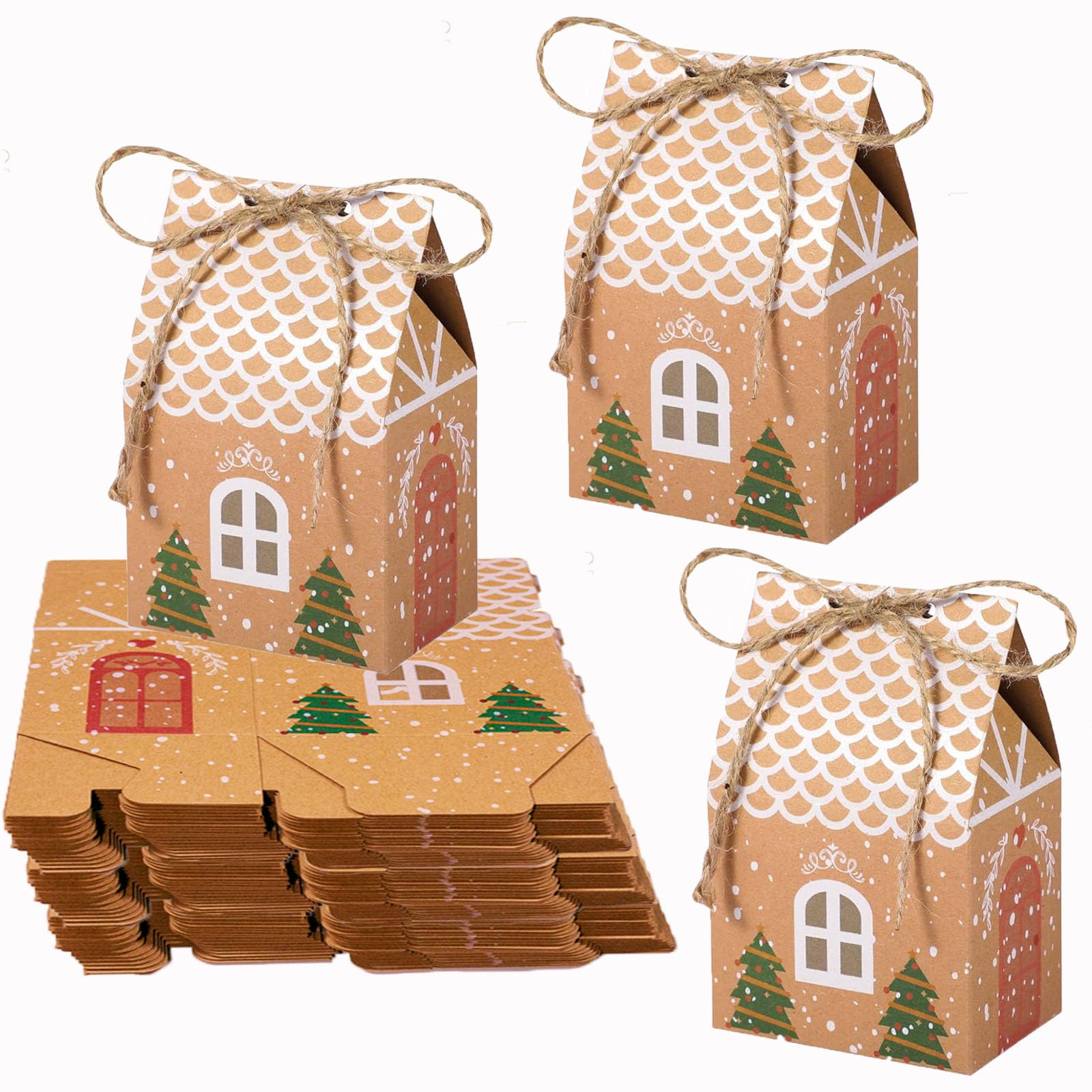 Christmas Party Gift Boxes, Kraft Paper Candy Boxes with Hemp Ropes ...