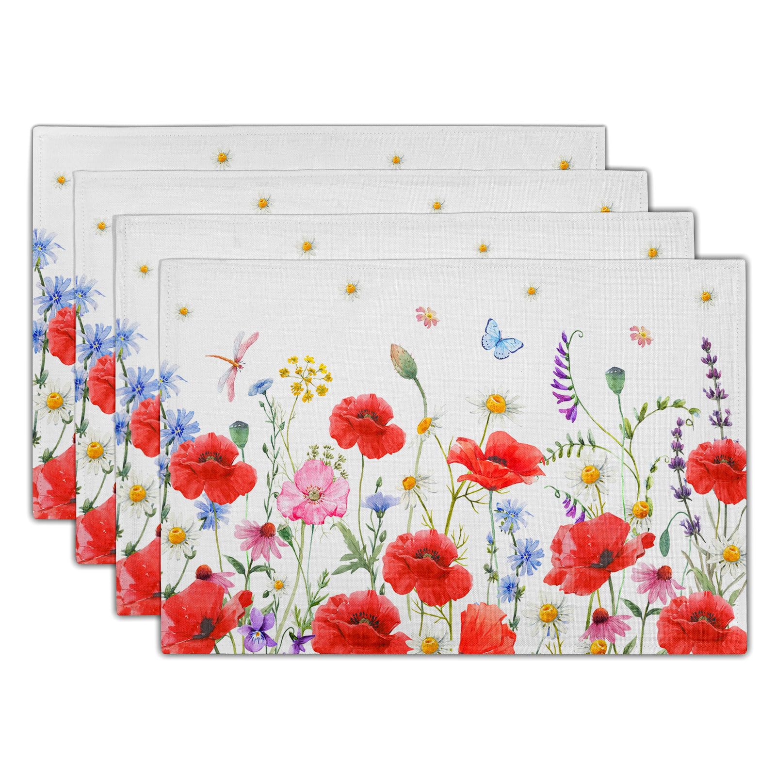 Amazon.com: Red Poppy Floral Spring Place Mats Set of 4,Summer Flowers ...