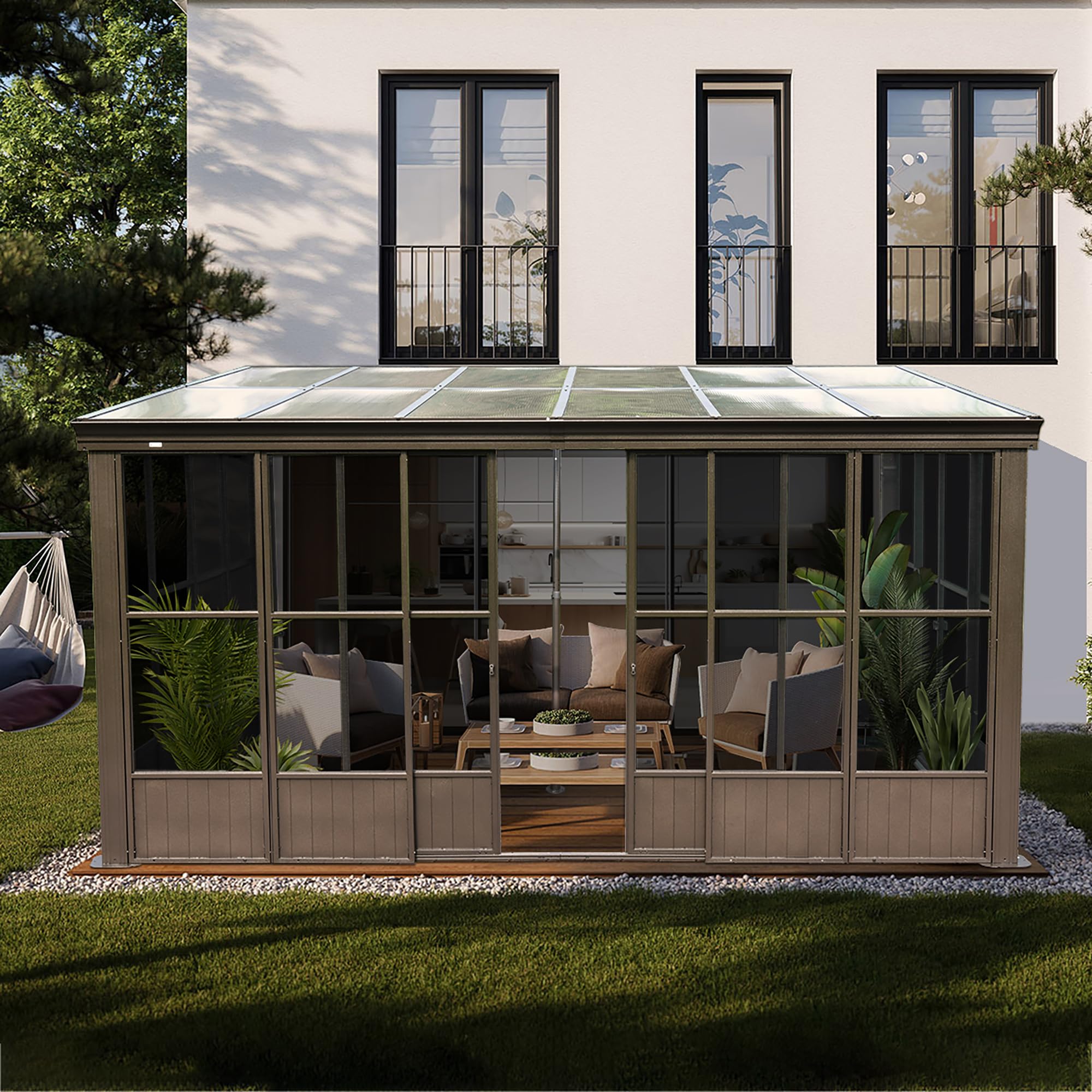 Amazon.com : Domi Lean-to Sunroom 12x14FT, Wall Mounted Solarium with ...