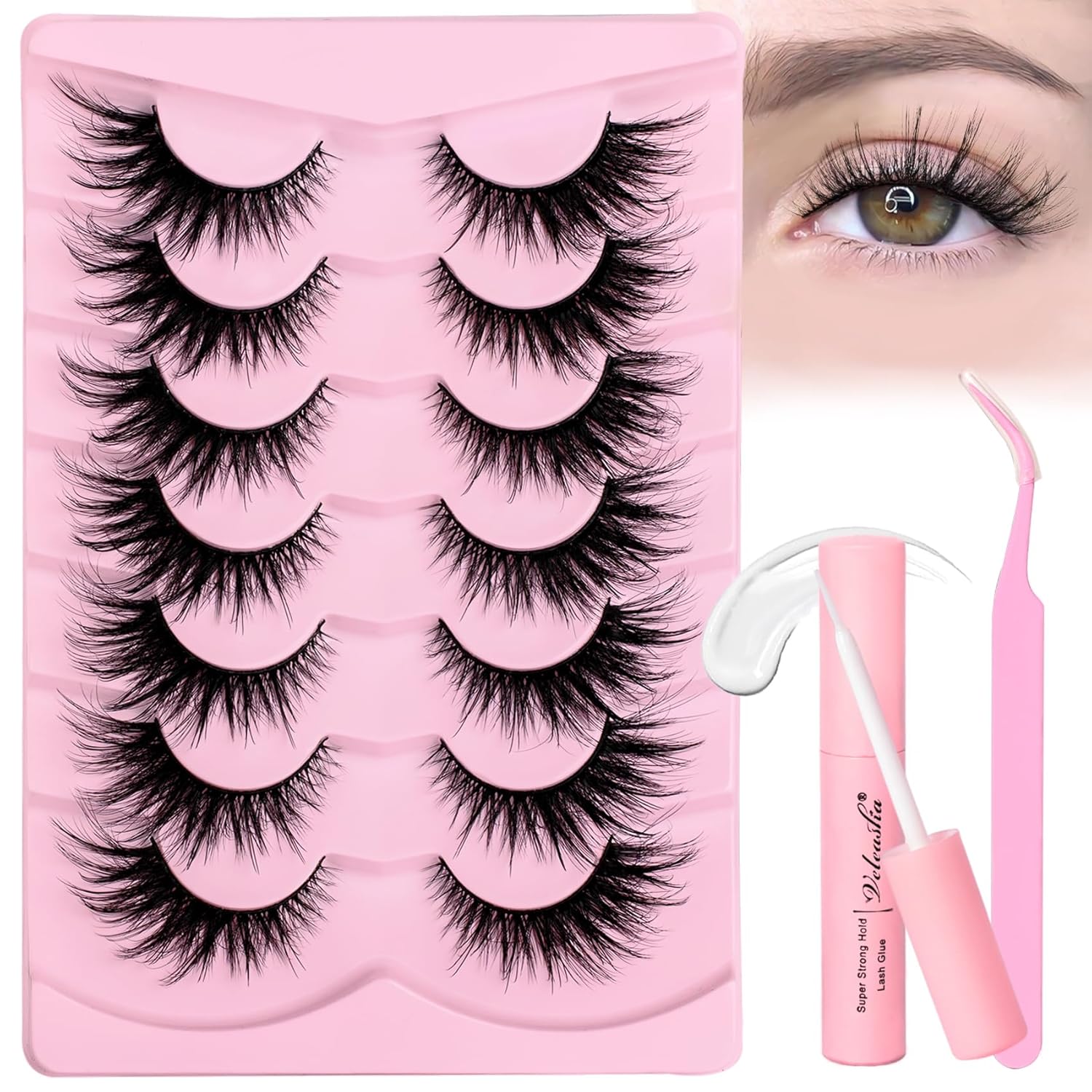 Amazon.com: Veleasha Lashes Kit with Glue & Tweezer Cat Eye Lashes that ...