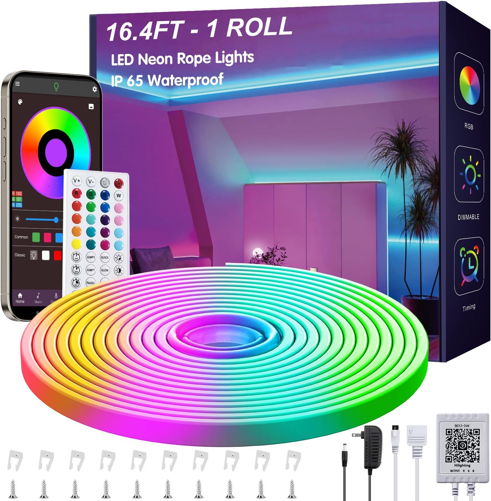 Amazon.com: SANBEN 16.4ft LED Neon Light Strip, 5m Neon Rope Lights ...