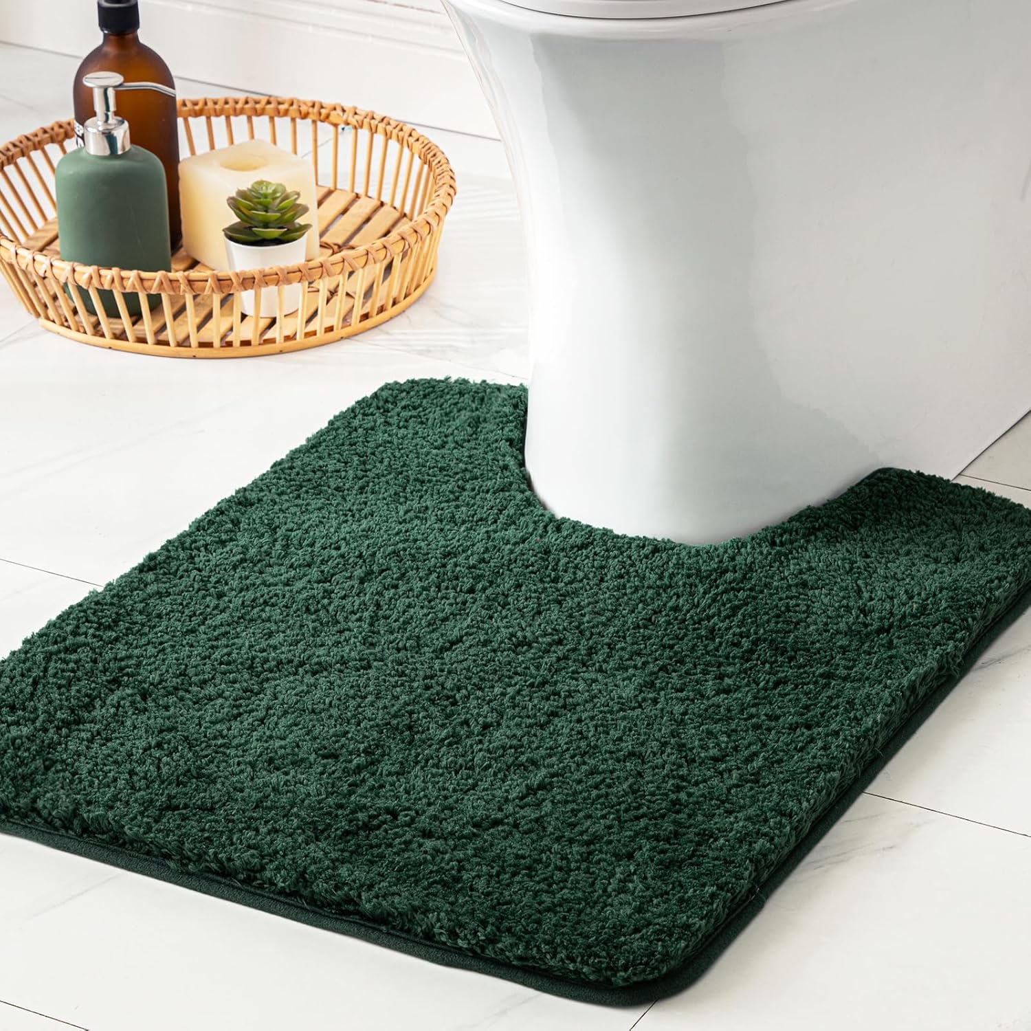 Amazon.com: MIULEE Christmas Dark Green Toilet Rugs U Shaped, Absorbent ...