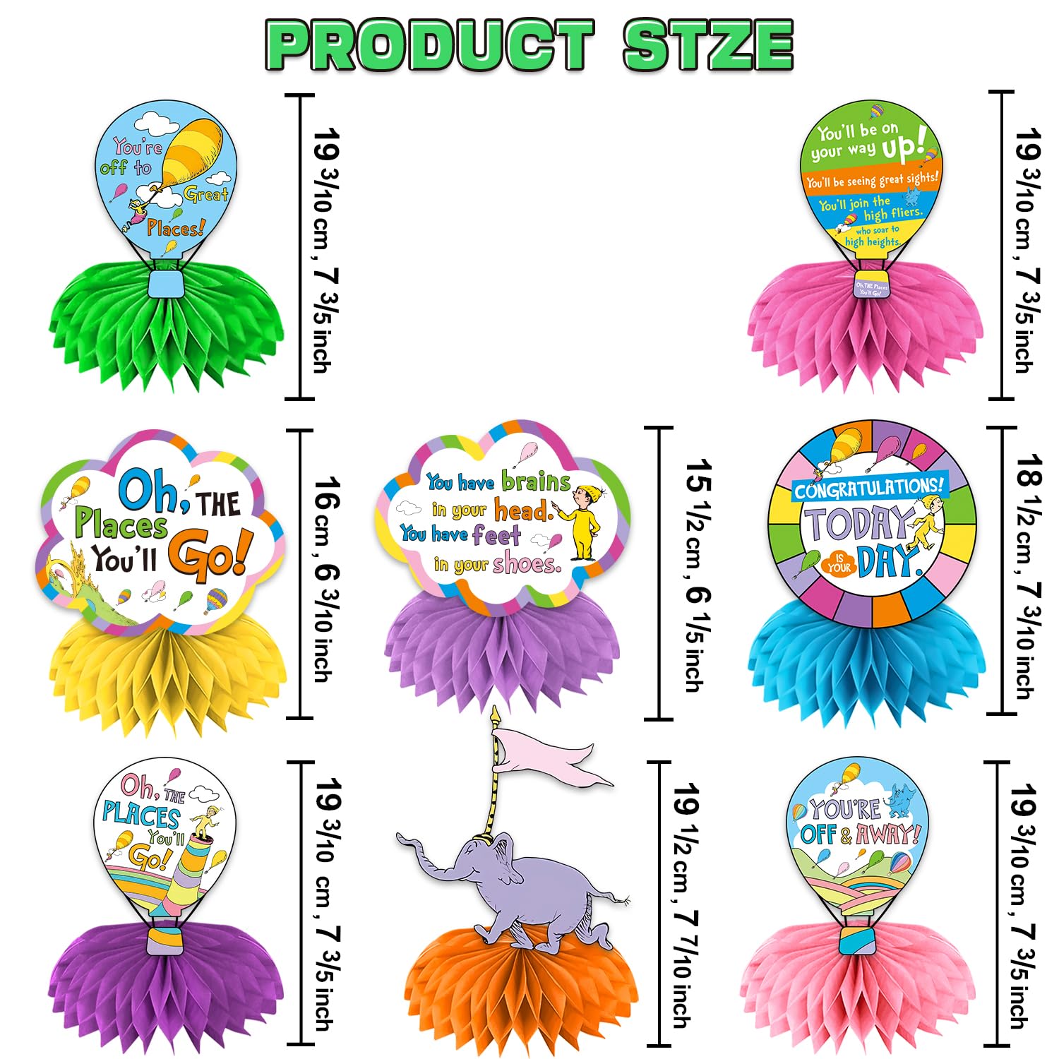 Snapklik.com : 8Pcs Oh The Places Youll Go Decorations Honeycomb ...