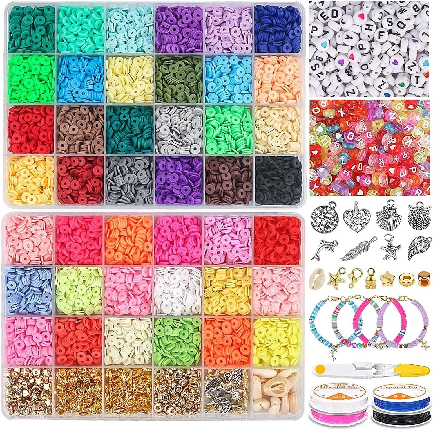HAWAII Clay Beads for Bracelet Making Kit,Flat Polymer Clay Beads,48 ...