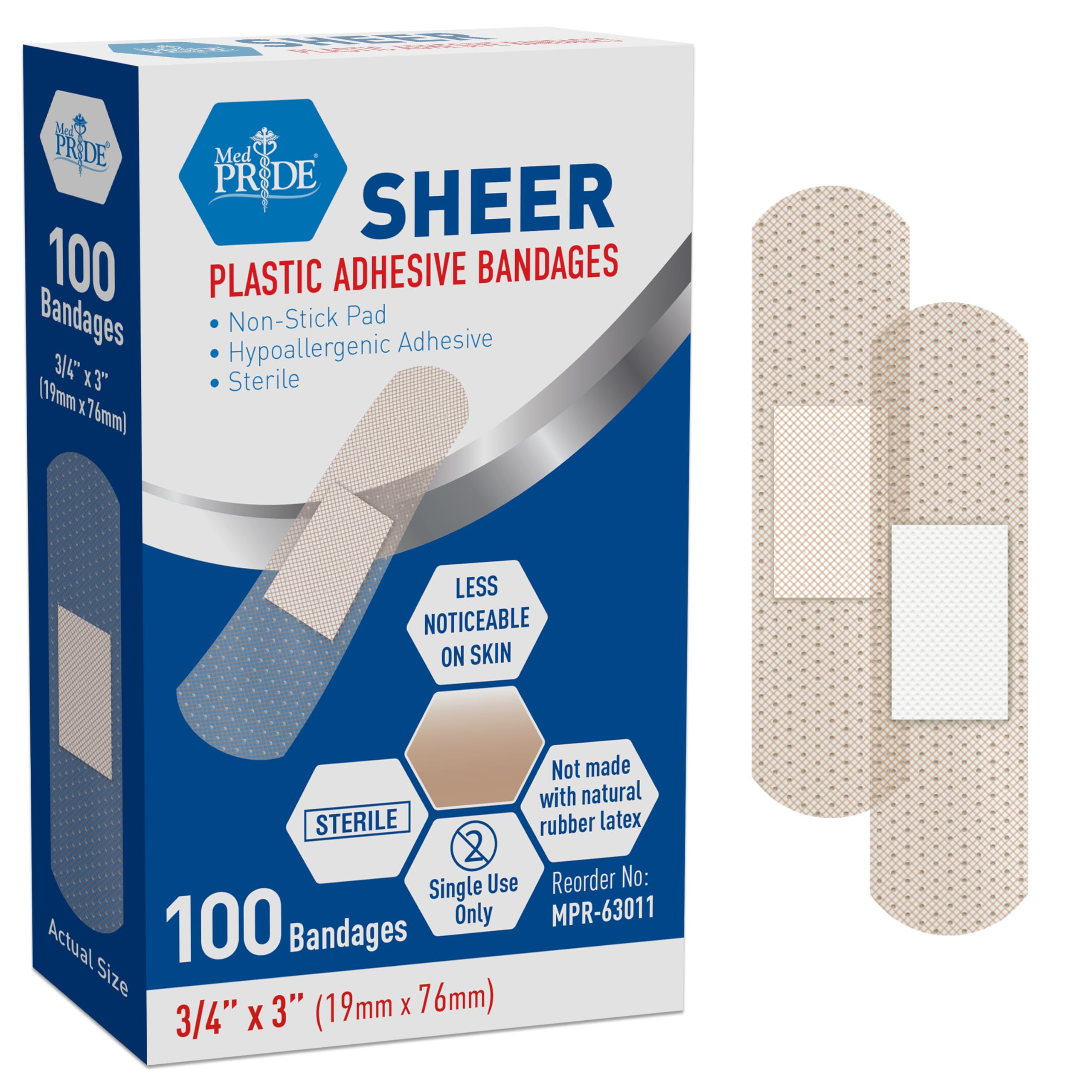 Amazon.com: MED PRIDE Sheer Plastic Strip Bandages - 3/4” x 3” Sterile ...