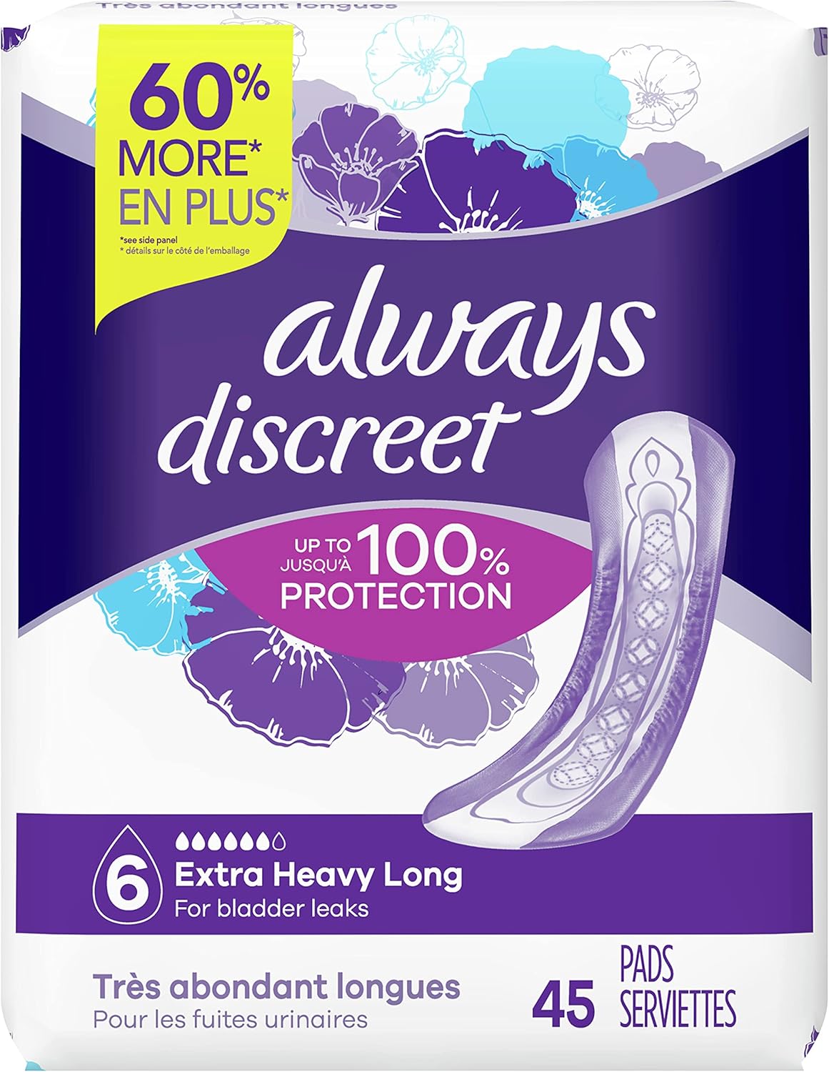 Amazon.com: Always Discreet Extra Heavy Long Incontinence Pads, Up to ...