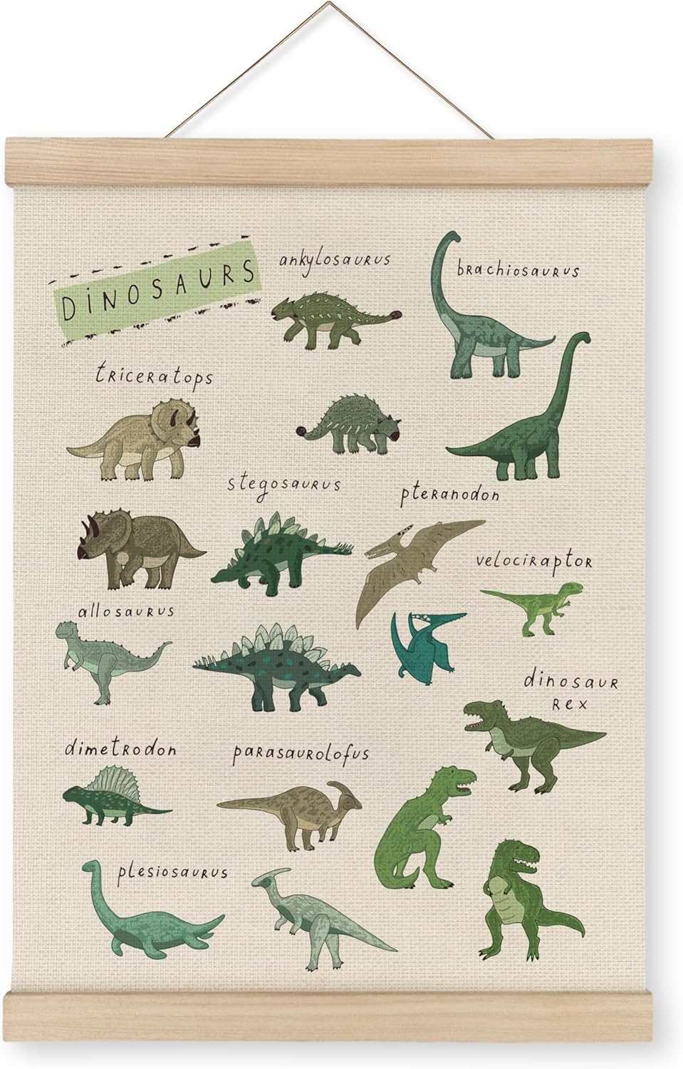 Amazon.com: MAQIKA Dinosaur Poster Framed with Wood Hanger, Dinosaur ...