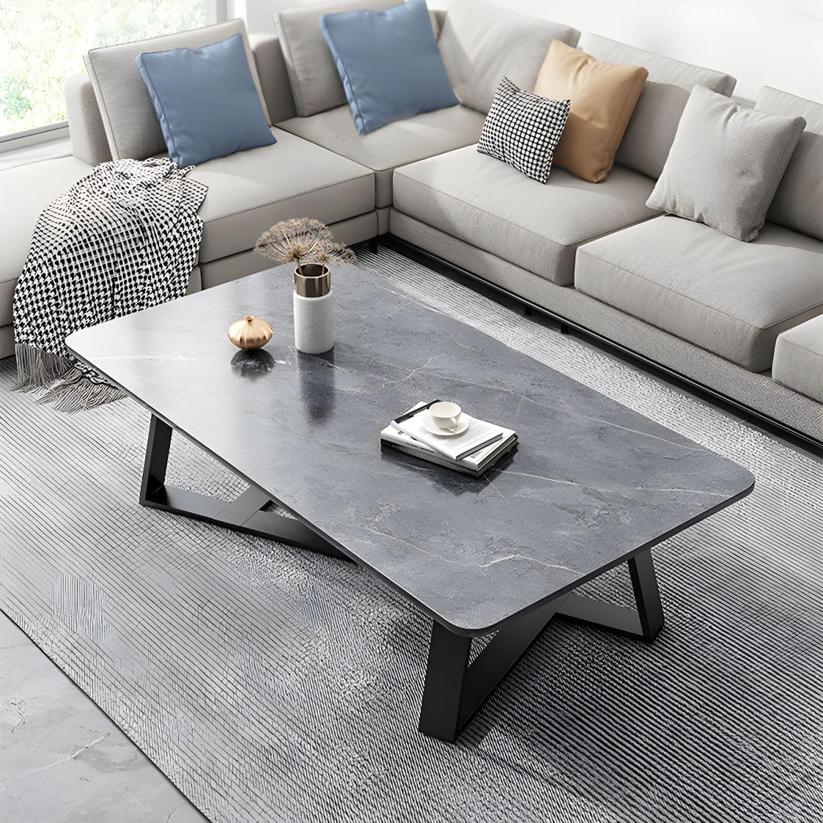 Amazon.com: KWOKING Glam Cross Legs Coffee Table Wood Rectangular ...