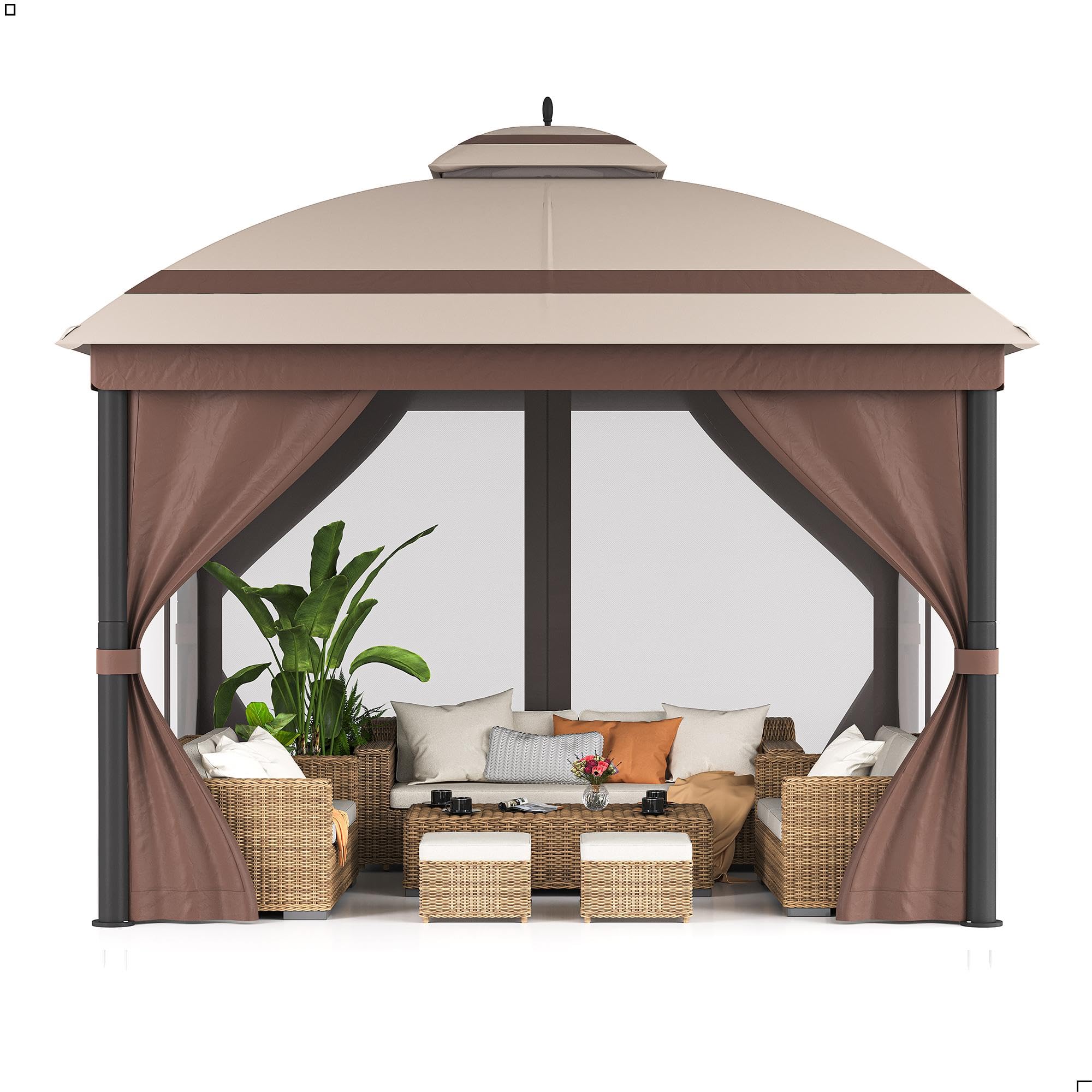 DEXSO Outdoor Gazebo 10Â´x 12Â´, with Roof Reinforcing Bars, Curtains ...
