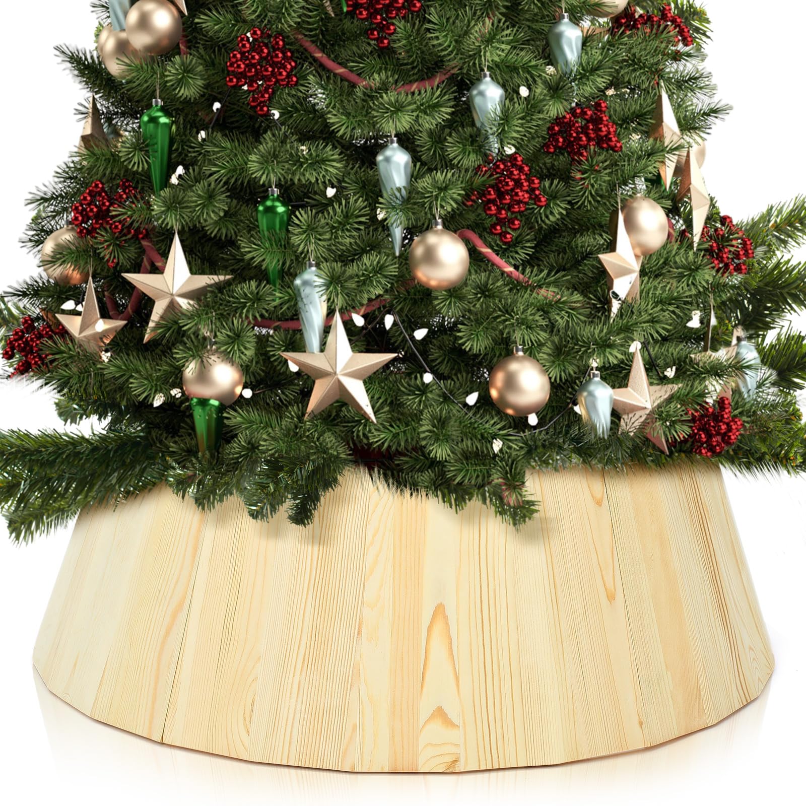 Boao Wood Christmas Tree Collar 28'' Wooden Natural Christmas Tree ...