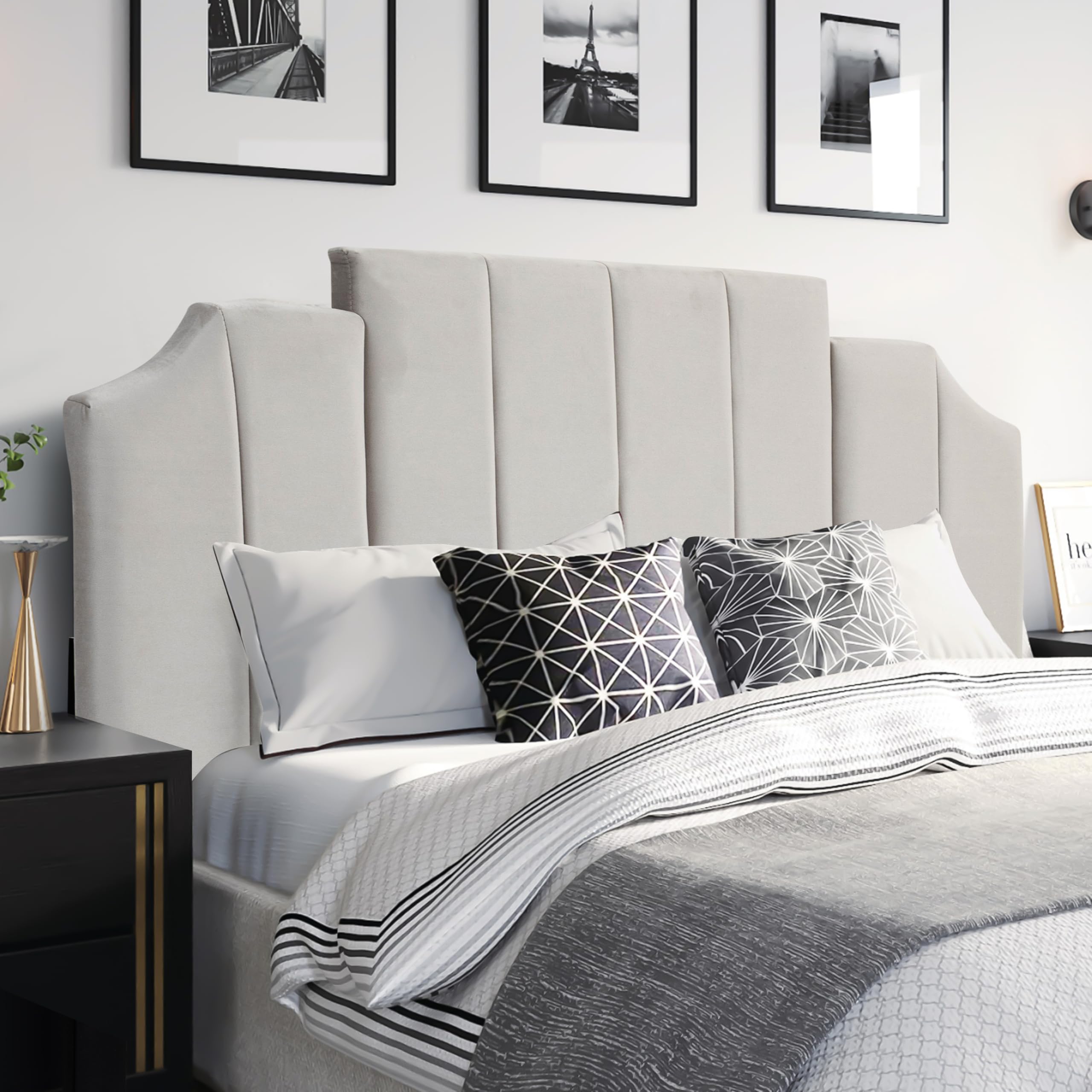 Amazon.com - Finnhomy Velvet Upholstered Queen Size Headboard, Modern ...