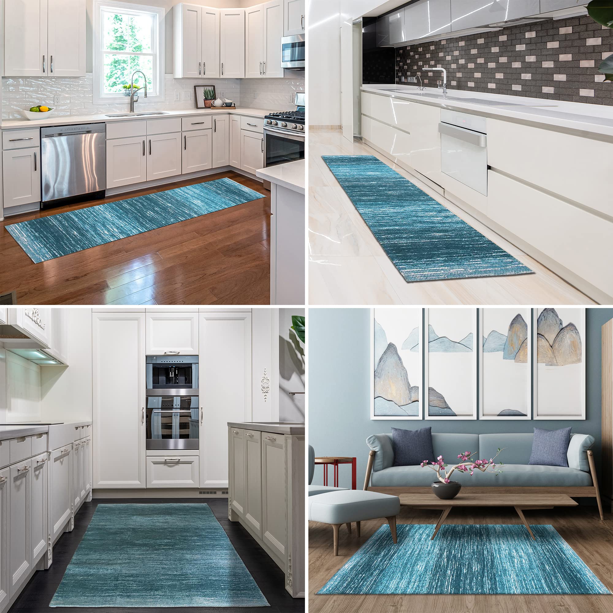 AMIDA - Blue Entryway Rug Washable Non-Slip Backing - 3'Ã—5 ...