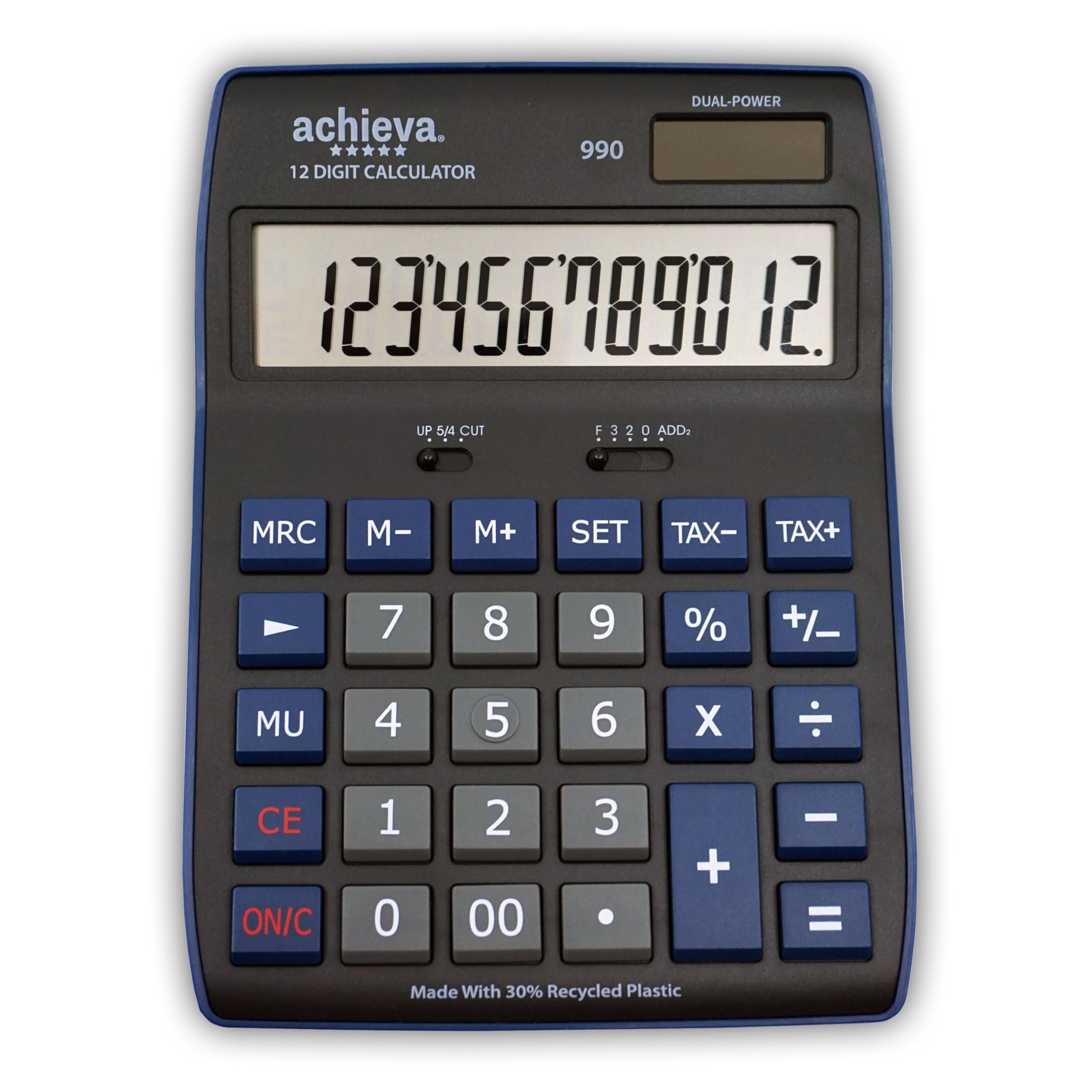 Amazon.com : Achieva 12-Digit LCD Display Desktop Calculator | Blue ...