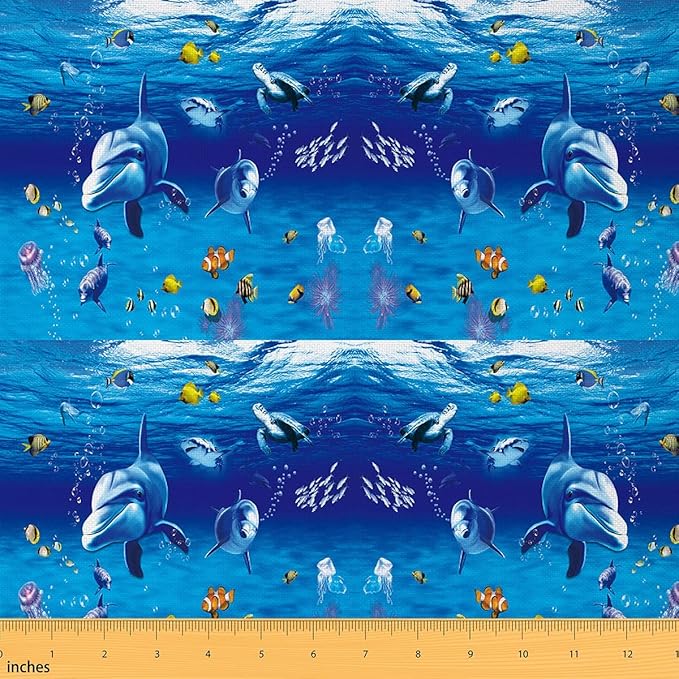Amazon.com: Dolphin Upholstery Fabric for Chairs Couch, Cute Ocean ...