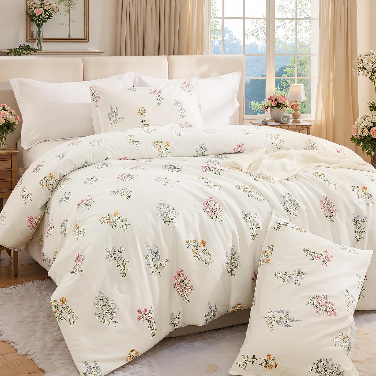 Amazon.com: Cozaline Floral Comforter Set King Size 100% Cotton Bedding ...