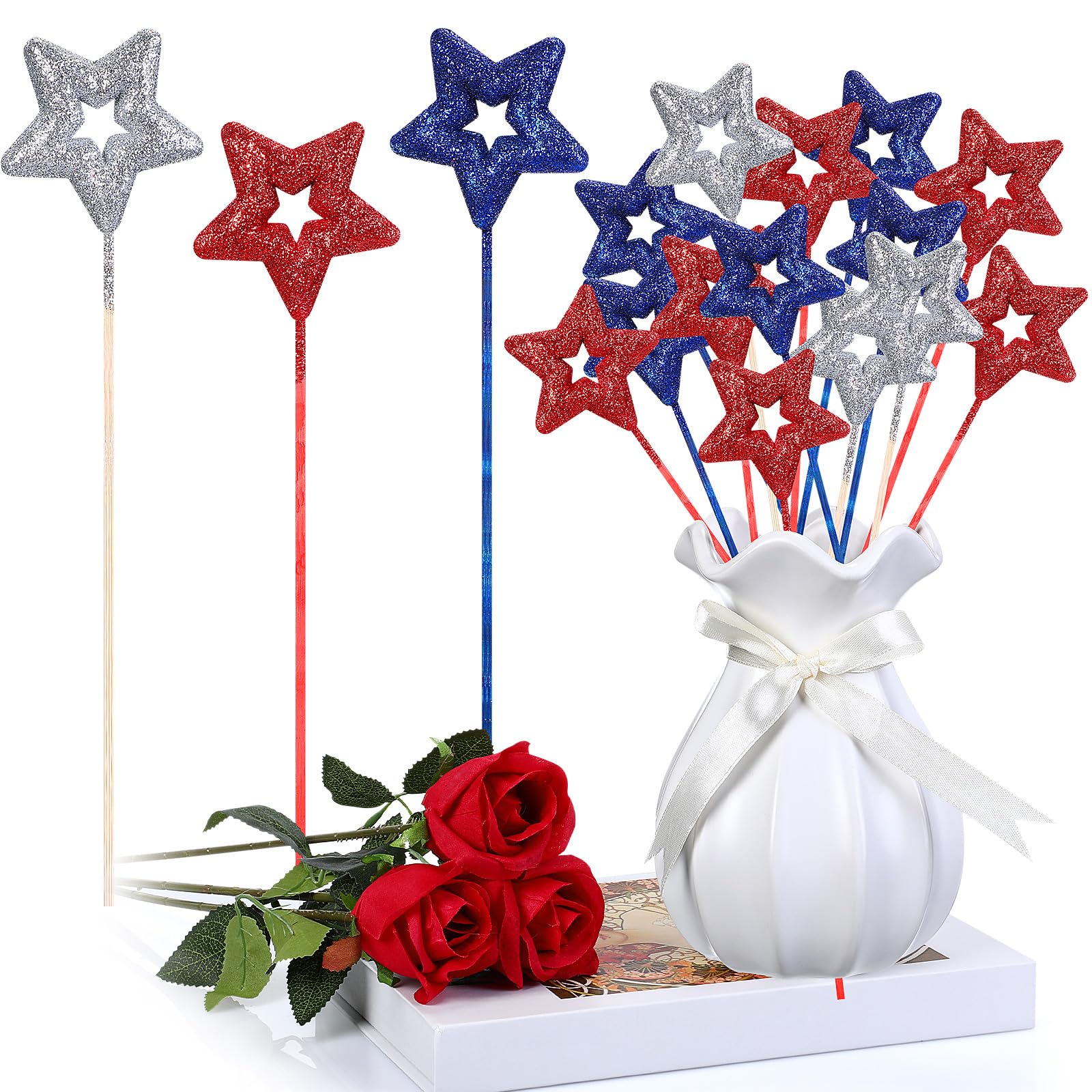 Amazon.com: 24 Pcs Veterans Day Foam Glitter Star Picks Patriotic ...