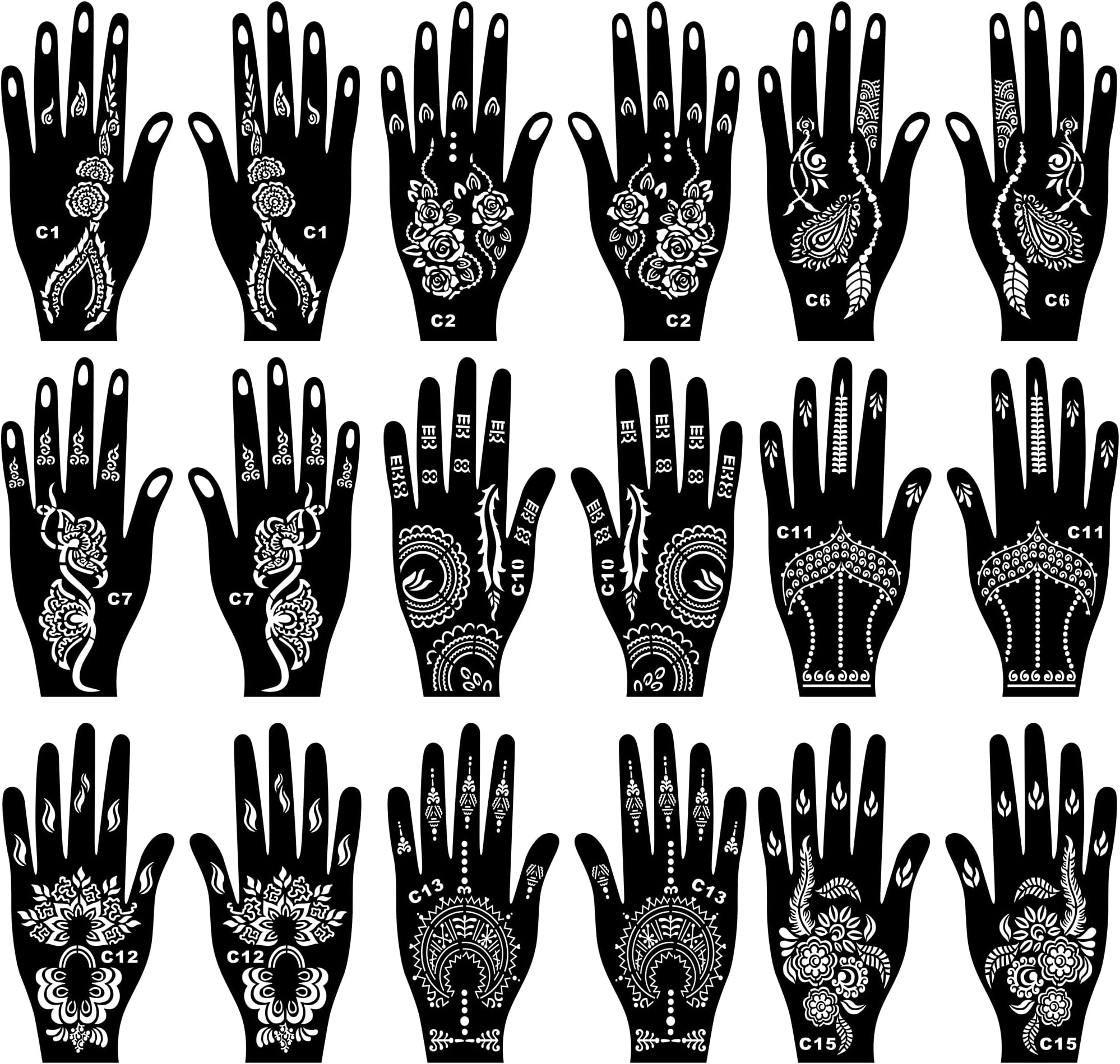 Amazon.com : QSTOHENA 14 Sheets Henna Tattoo Stencils Kit for Hand Body ...