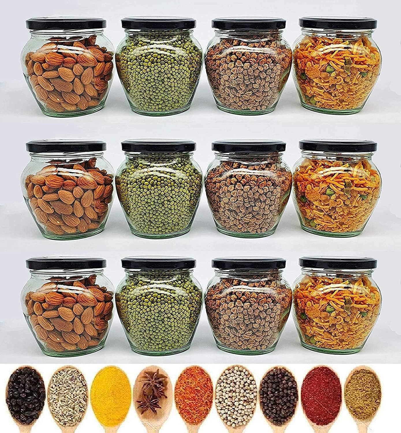 Buy PRAMUKH FASHION 400 Ml Glass Jar with Air Tight Black Lid for ...